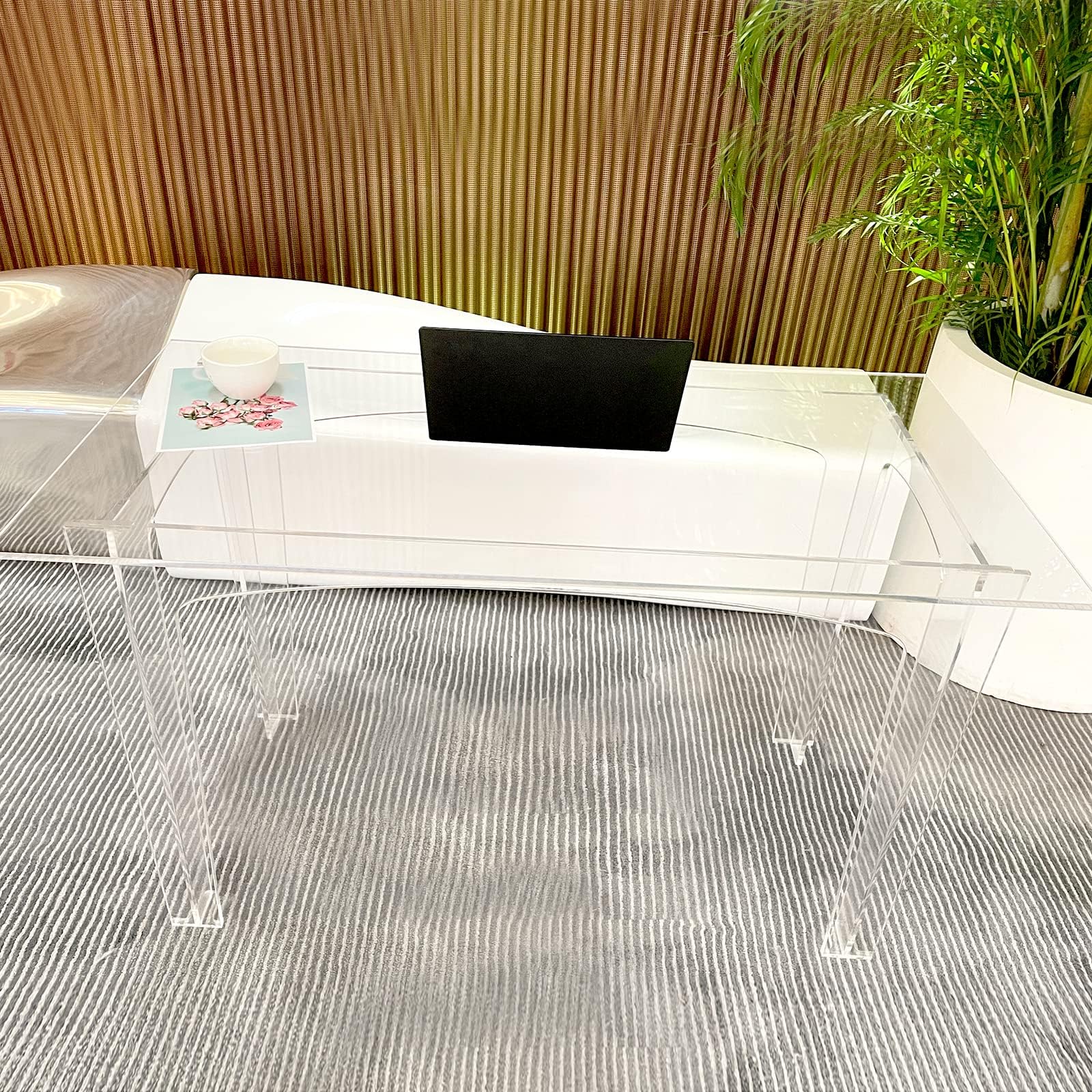 Amazon.com: Neos Modern Furniture Bent Glass Computer Desk Contemporary ...