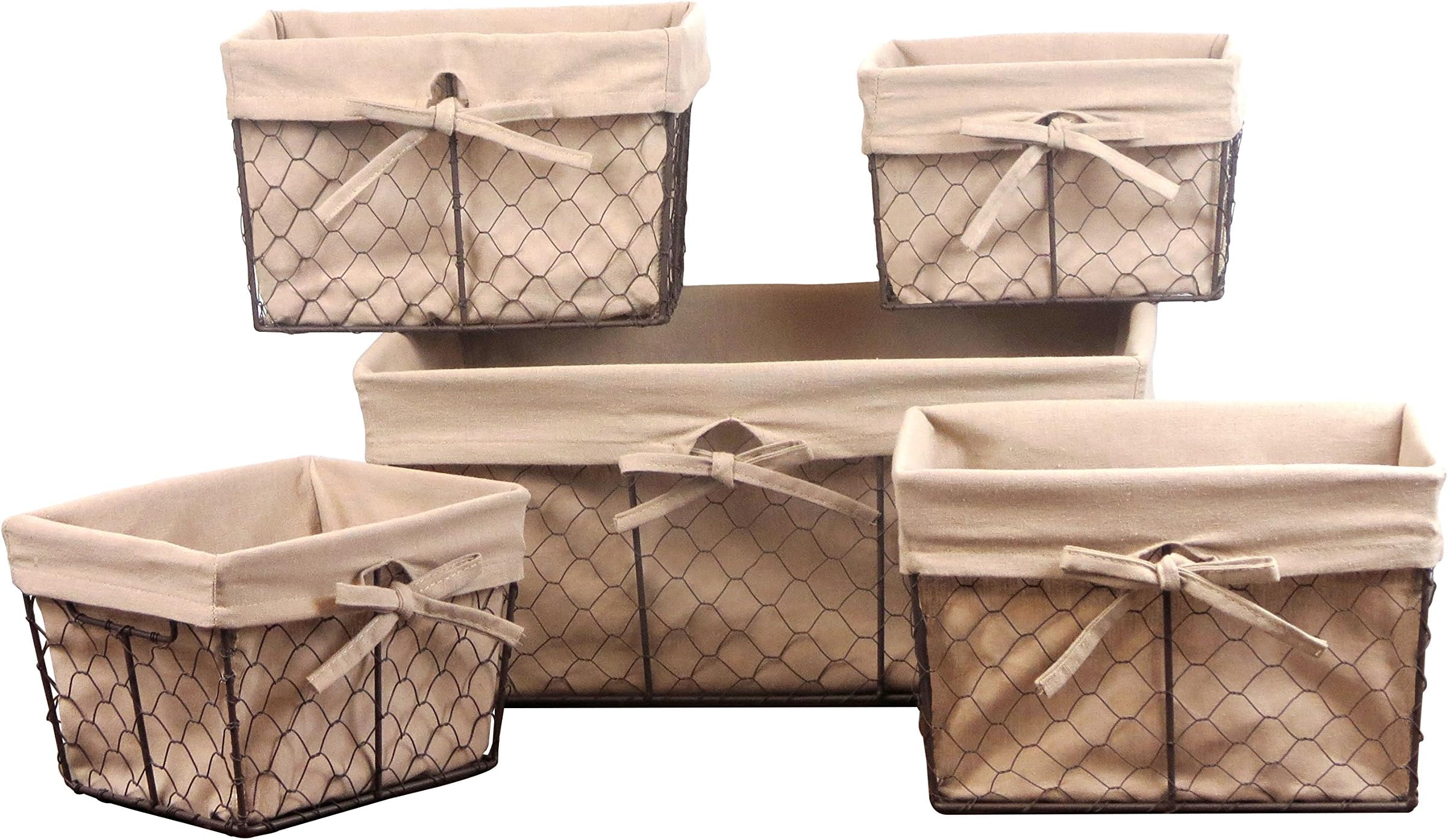 Amazon.com: DII Farmhouse Chicken Wire Storage Baskets with Liner, Set ...