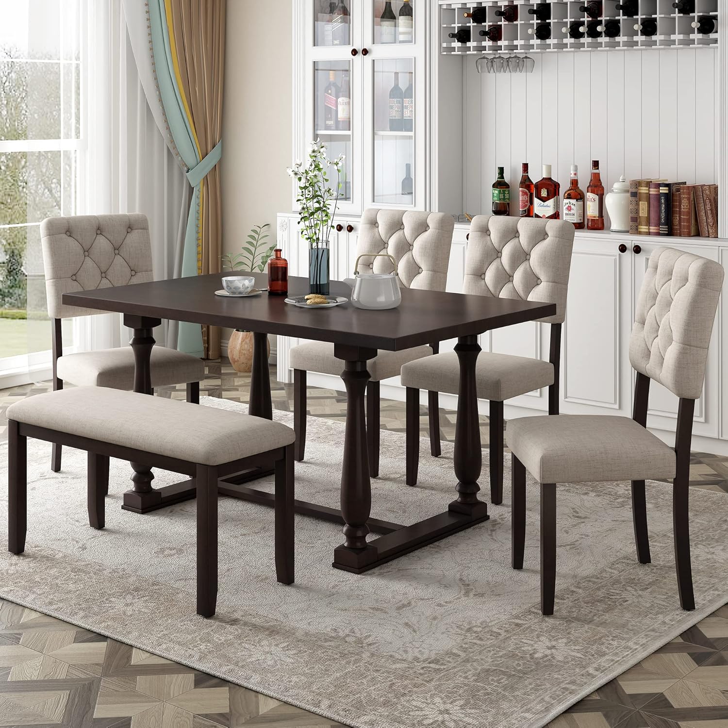 Amazon.com - Harper & Bright Designs 6-Piece Dining Table and Chair Set ...