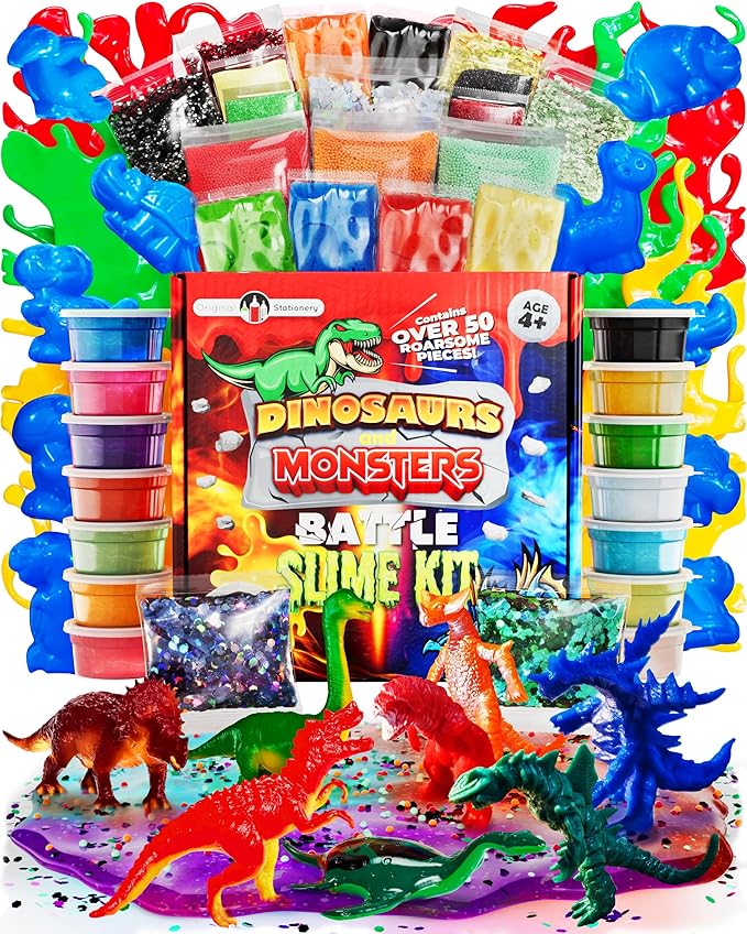 Original Stationery Dinosaur and Monsters Battle Slime Kit, Slime Set ...