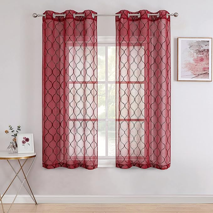 Amazon.com: Bujasso Red Sheer Curtains 63 inch 2 Panels Geometric ...