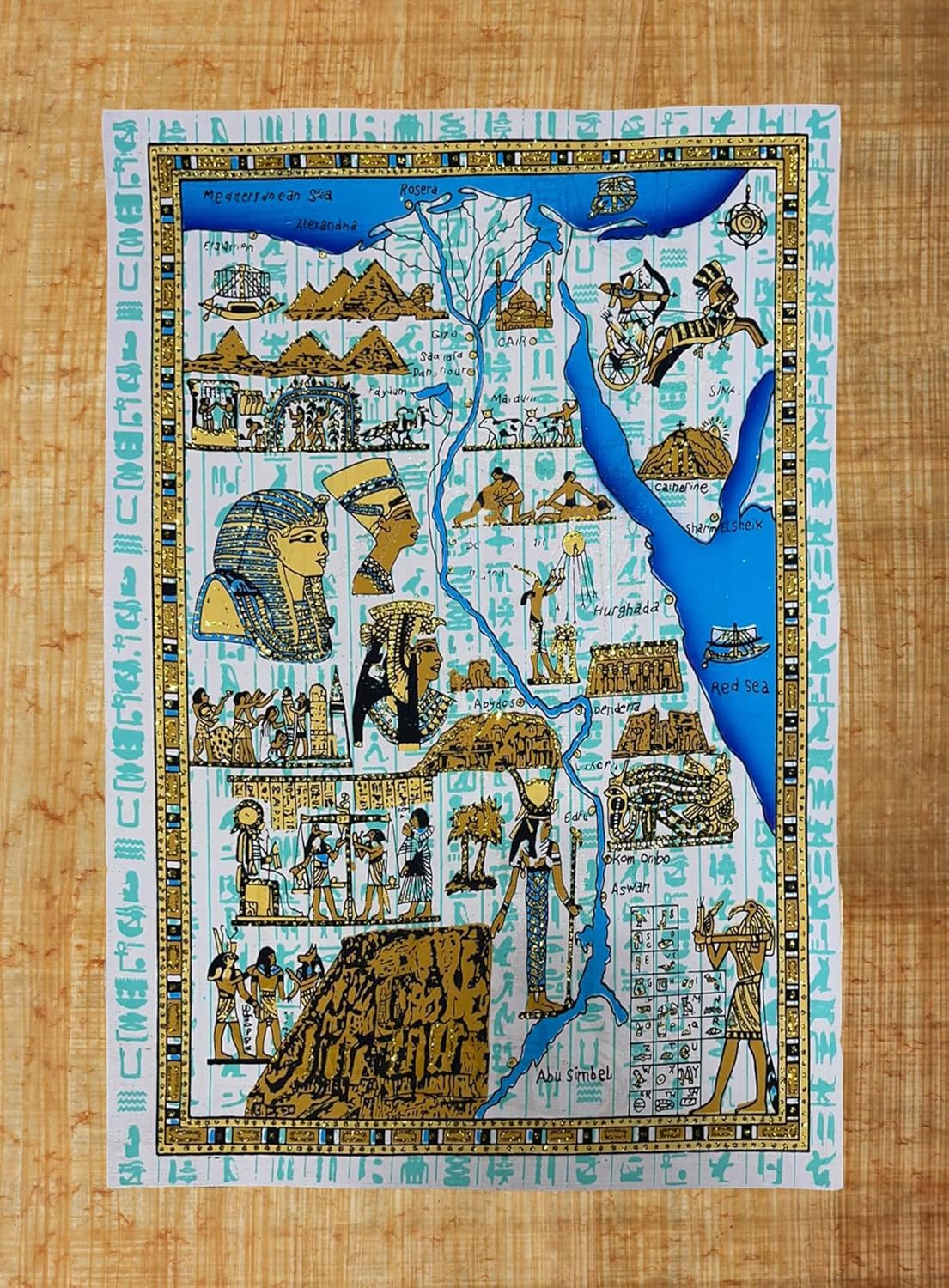 Amazon.com: Painted Egyptian Papyrus (Pharaohs Map), Glow in The Dark ...
