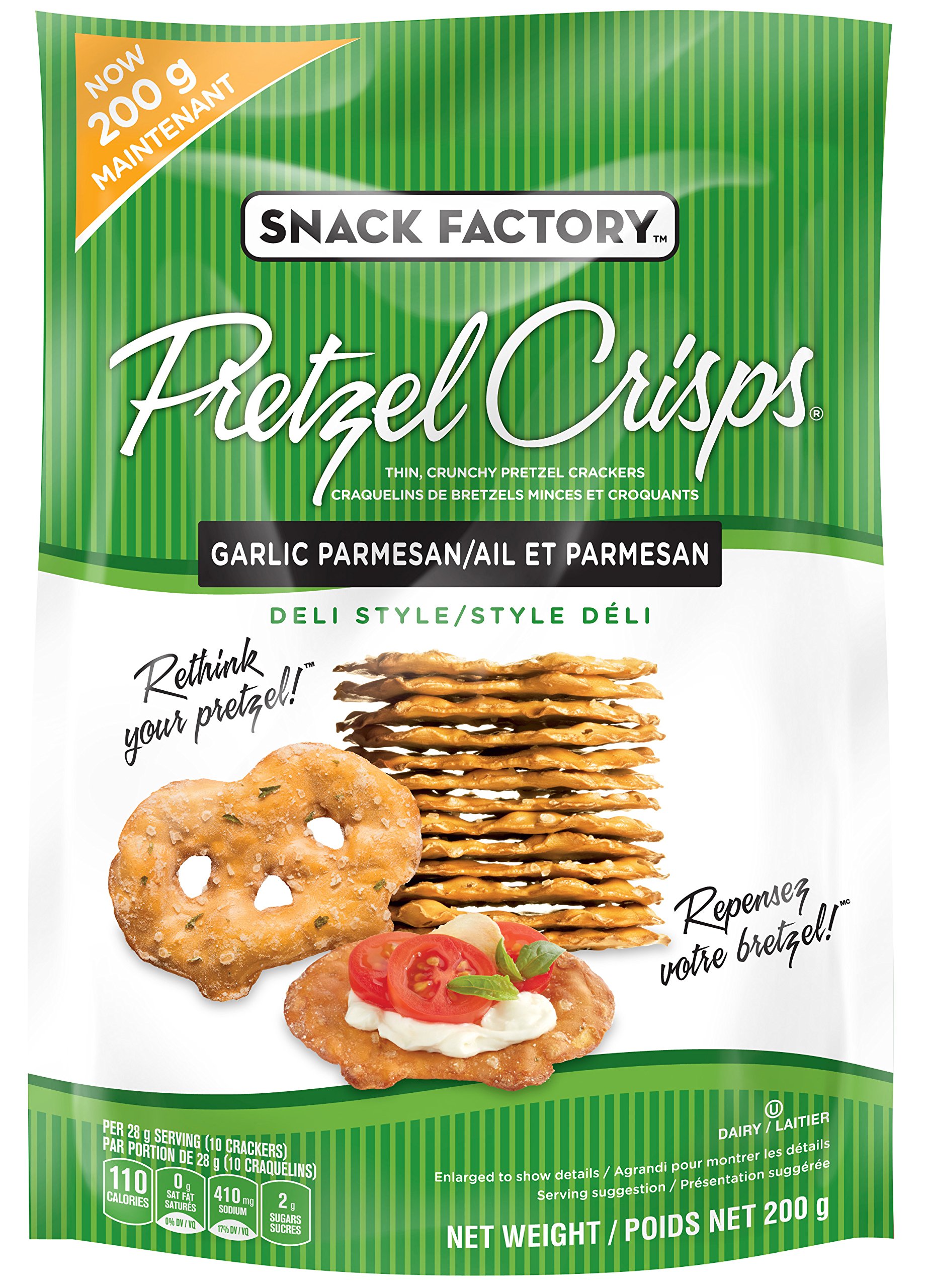 Snack Factory Pretzel Crisp Pretzel Crisps, Garlic Parmisan, 200g ...