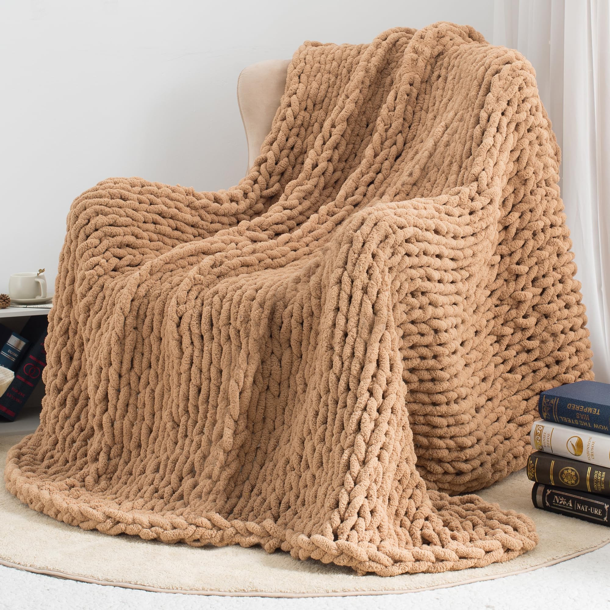 Amazon.com: LONG CREATE Chunky Knit Throw Blanket 60"X 80", 100% ...