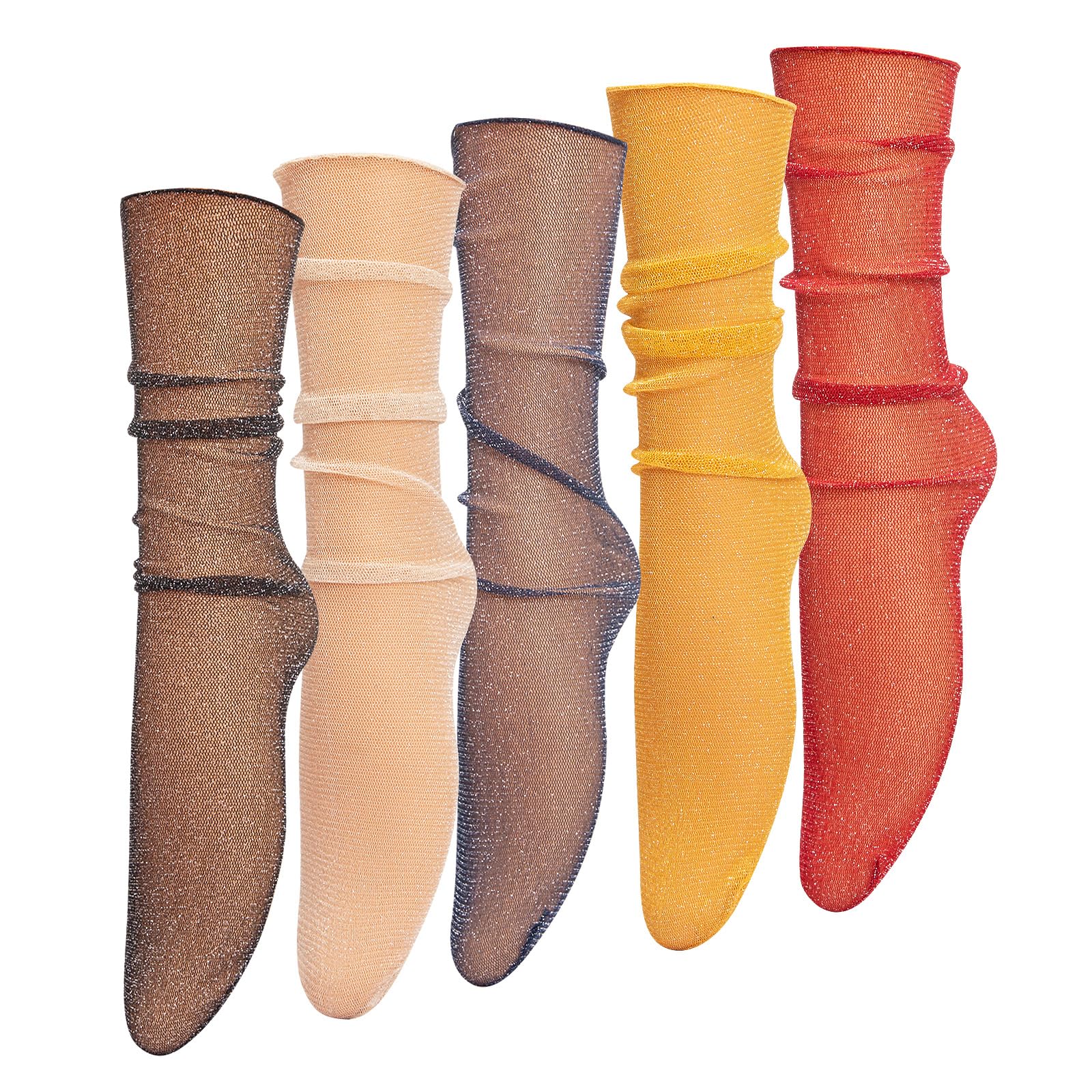 Amazon.com: MANZI Women's Sheer Glitter Slouch Tulle Socks 5 Pairs ...