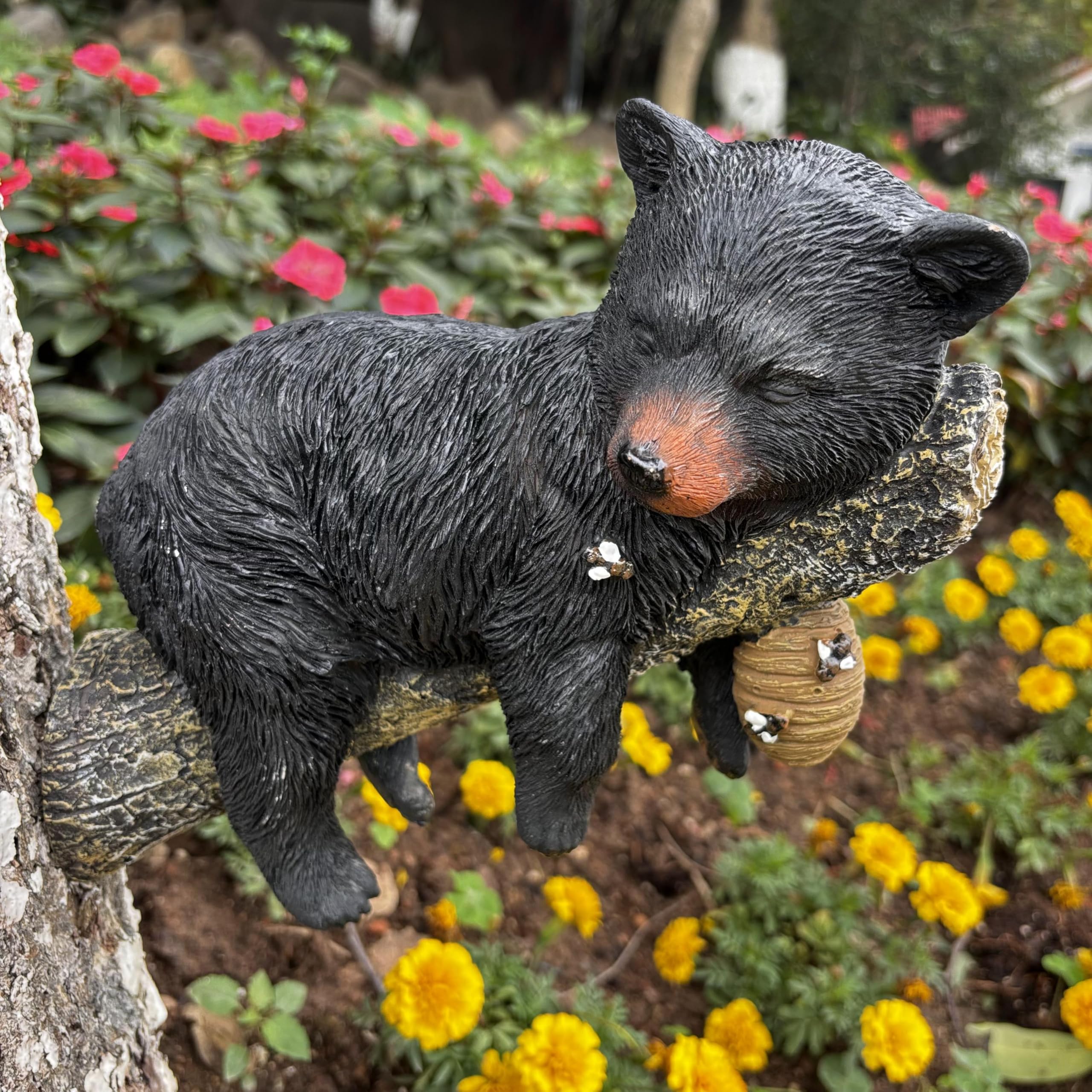 Amazon.com: Yaoemei Black Bear Tree Hugger Sculpture, Resin Bear Cub ...