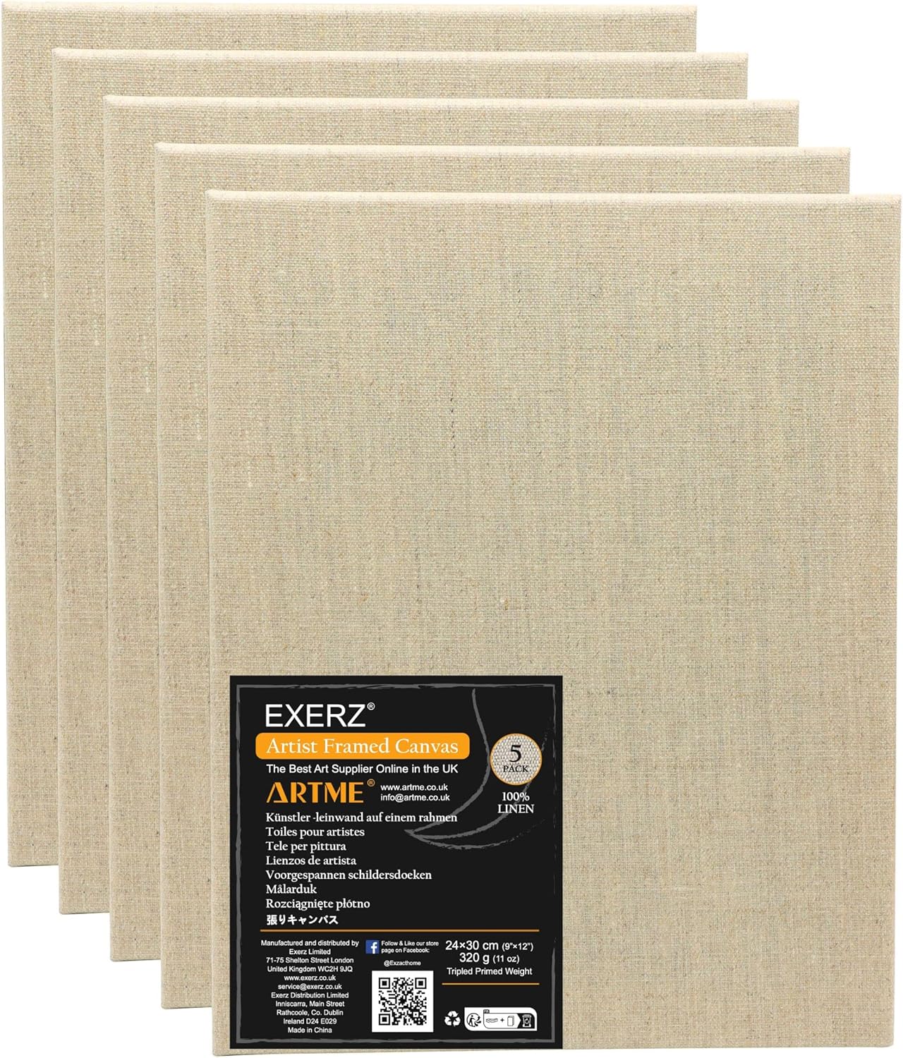 Exerz 24x30cm Linen Canvas 5pk - 1.7cm Pre-Stretched Artist Canvas ...