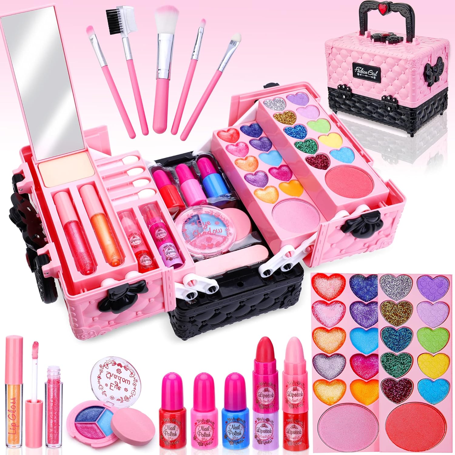 MarckersHome Kids Makeup Set, Real Washable Non-Toxic Makeup Set With ...
