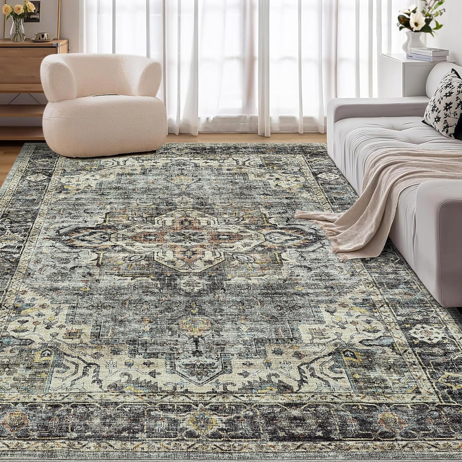Amazon.com: CAROMIO 8x10 Area Rug for Living Room, Green Vintage ...