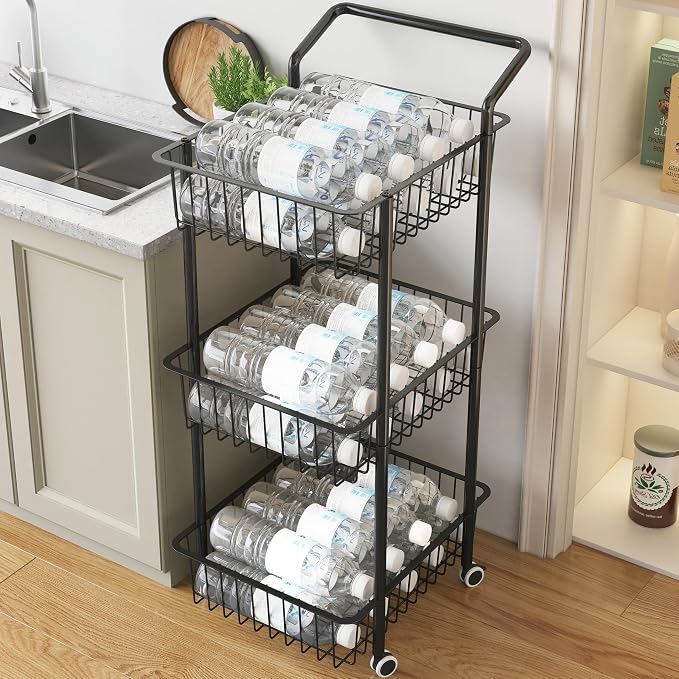 Amazon.com: COVAODQ Snack Cart with Wheels 3-Tier Water Bottle Storage ...