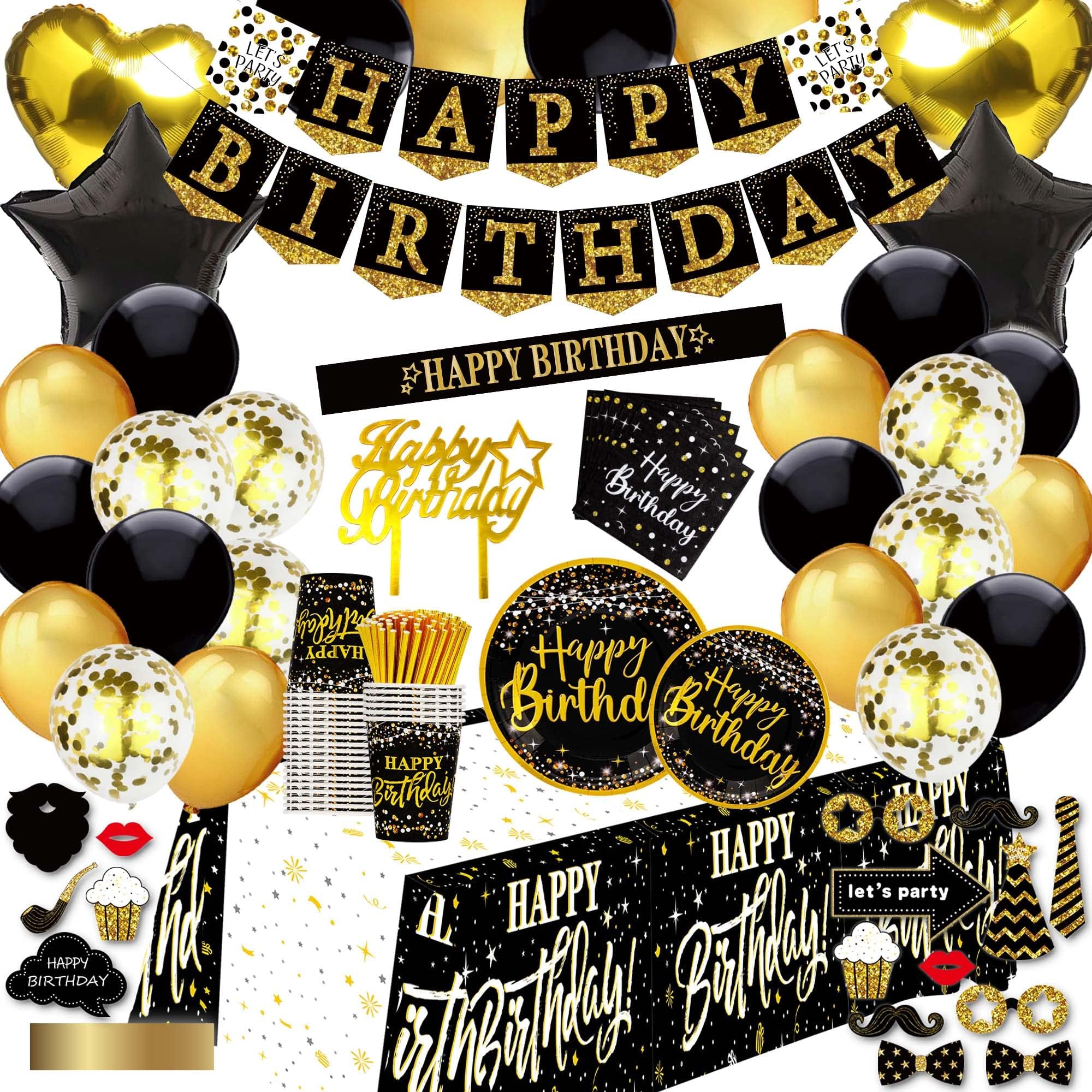 Amazon.com: 200 pieces of black and gold birthday party supplies ...