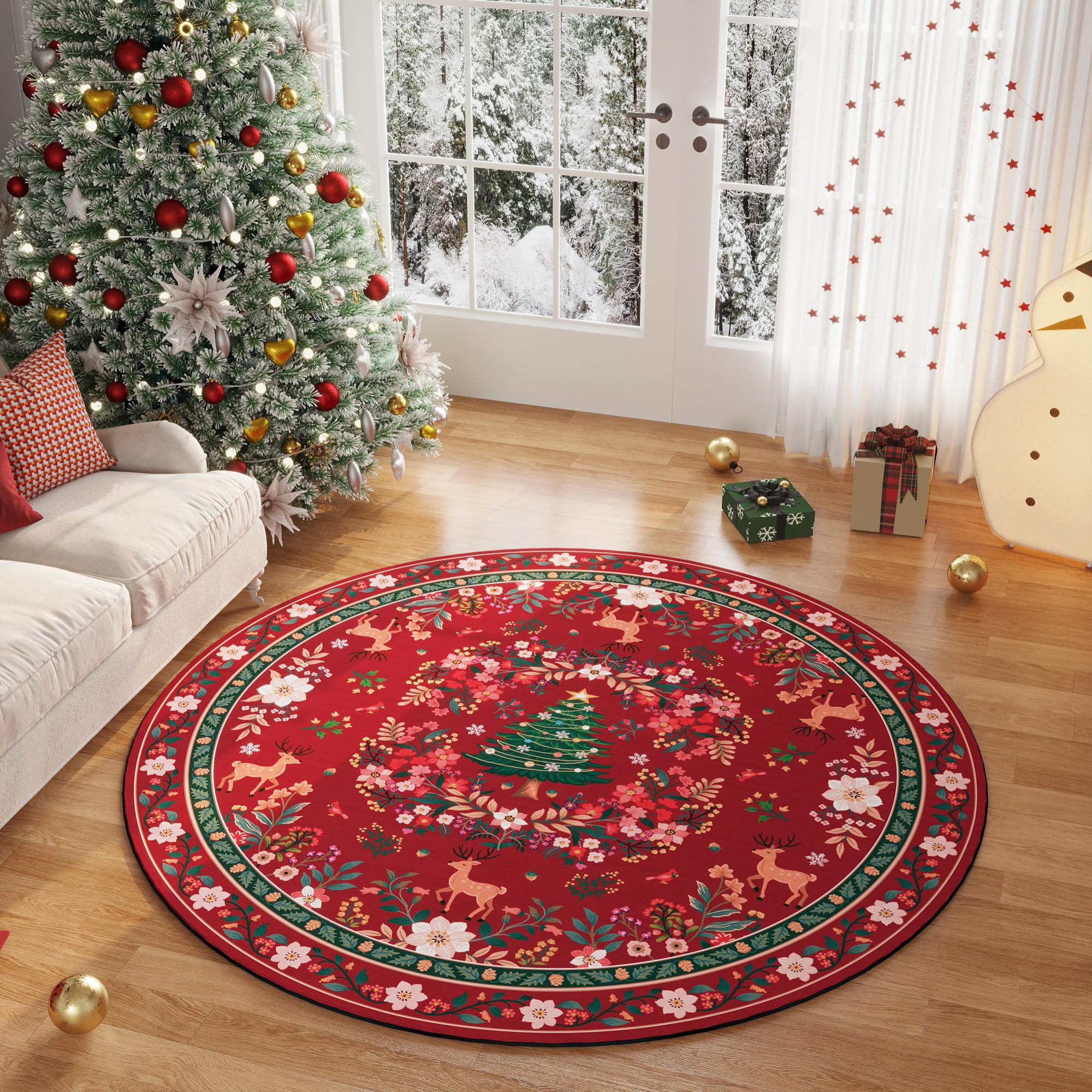 Amazon.com: Rugcomf Christmas Round Rug 4ft Washable Red Holiday Circle ...