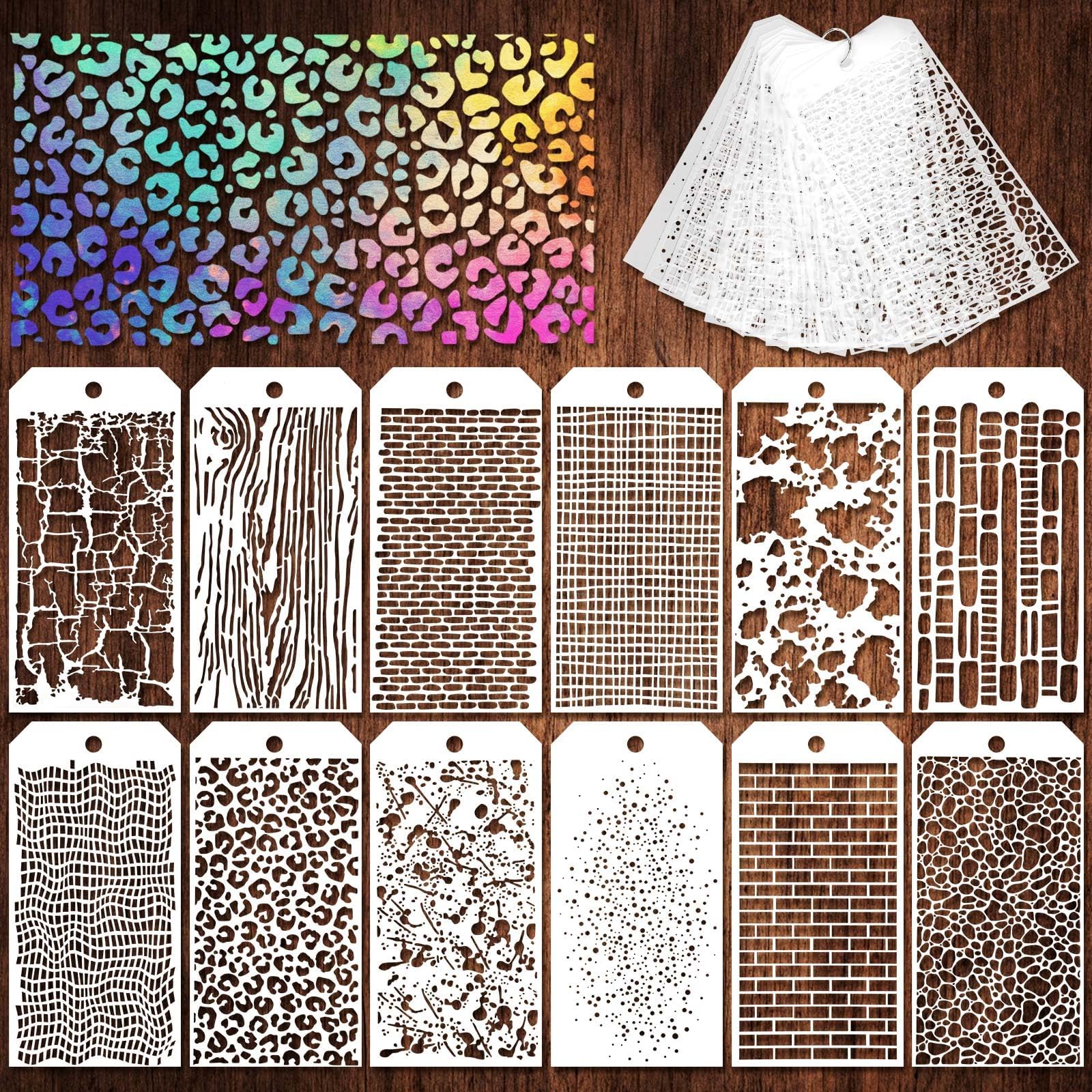 Amazon.com : 12 Mixed Media Stencils, Leopard, Brick, Dot, Layering ...