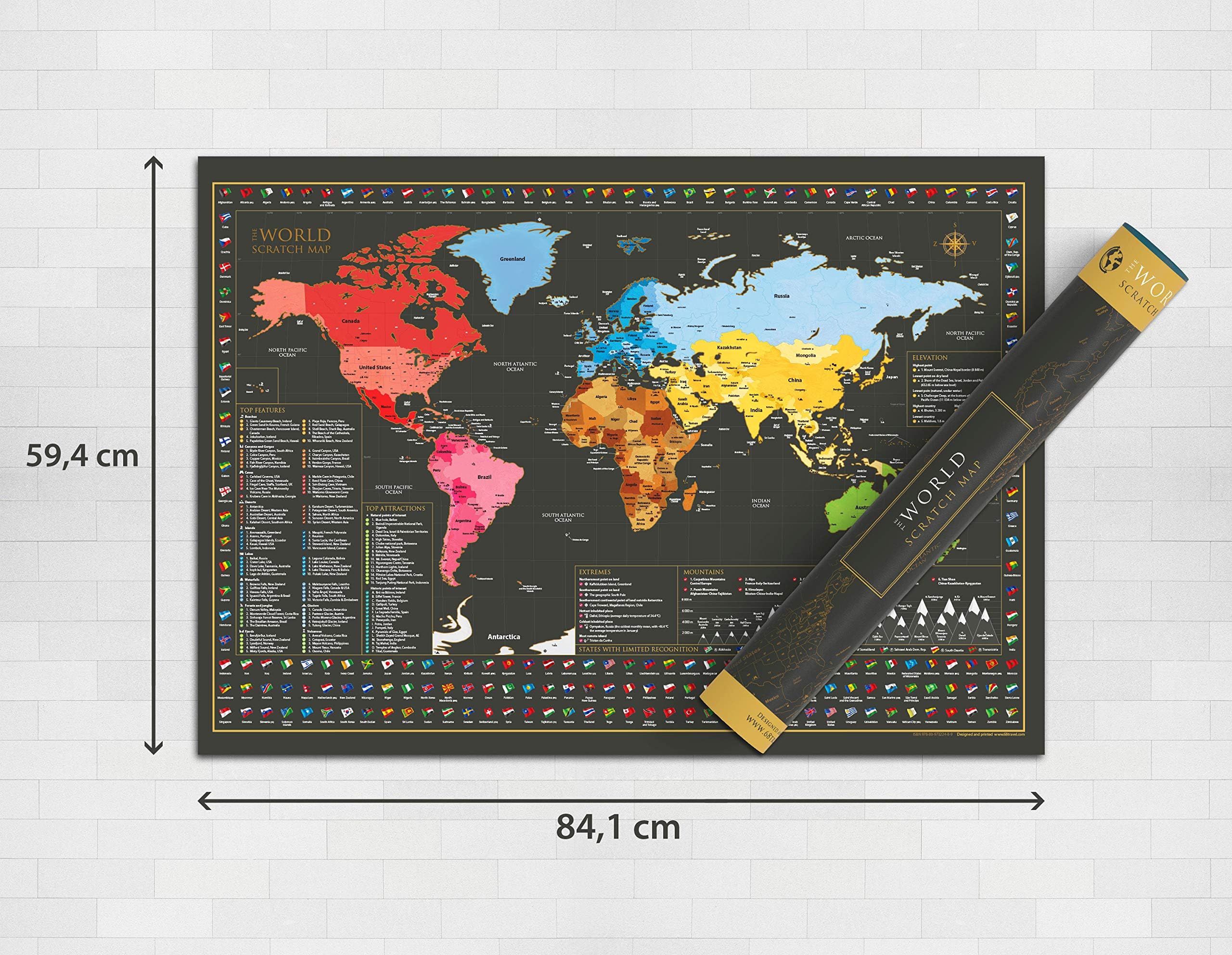 Scrape Off World Map Deluxe XXL 82 x 45 cm - Personalized Travel Map ...