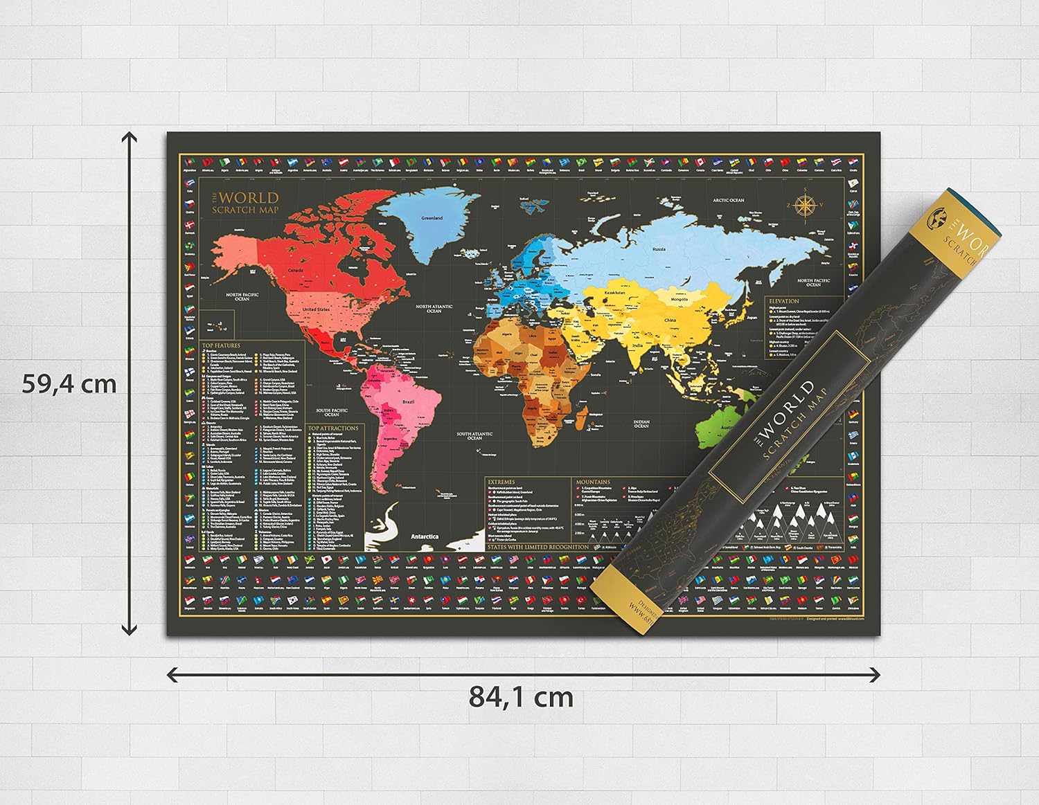 Scratch-off Map of the World - XLarge (A1 size 84.1cm x 59.4cm ...