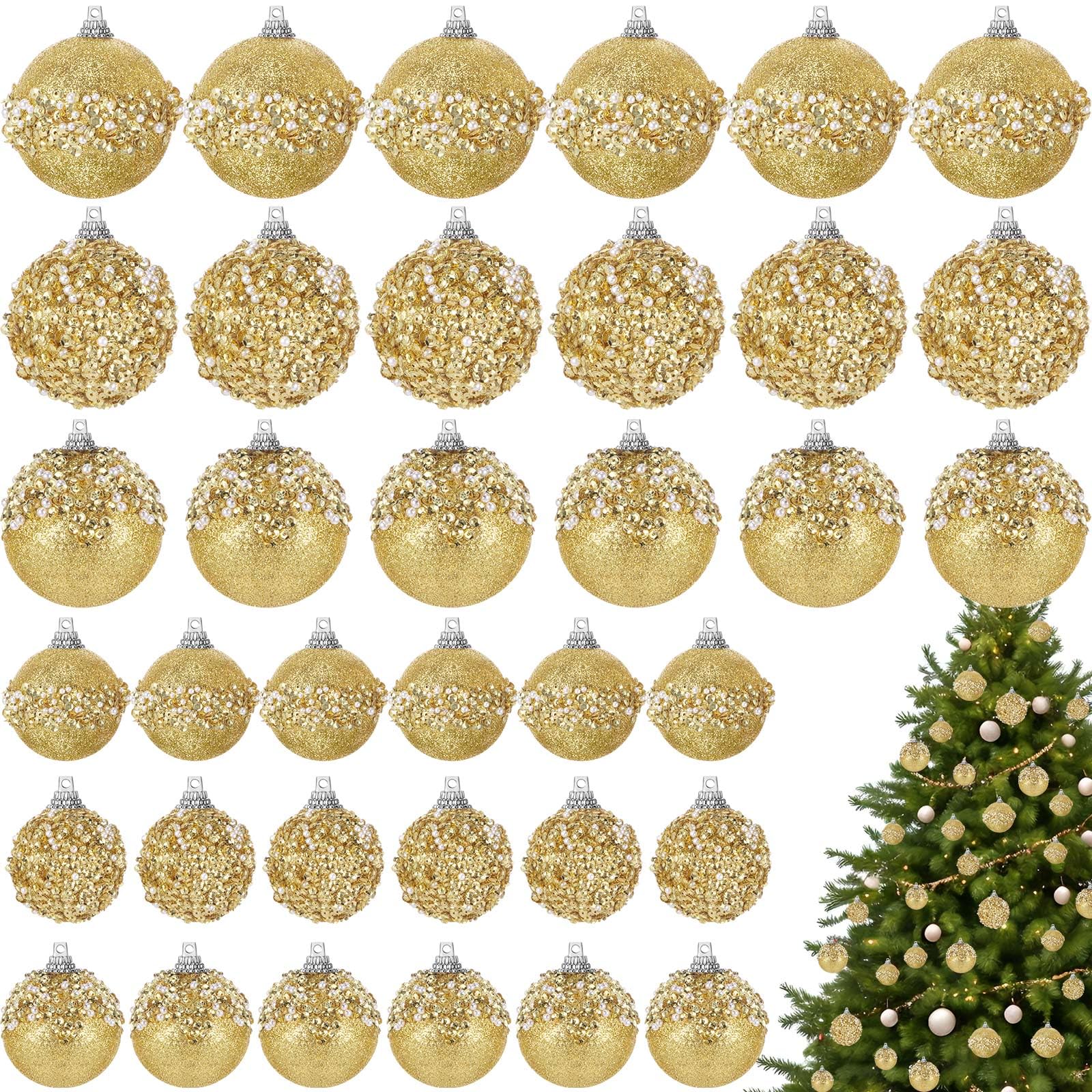 Amazon.com: Poen 24 Pcs Glitter Christmas Ball Ornaments Set Christmas ...