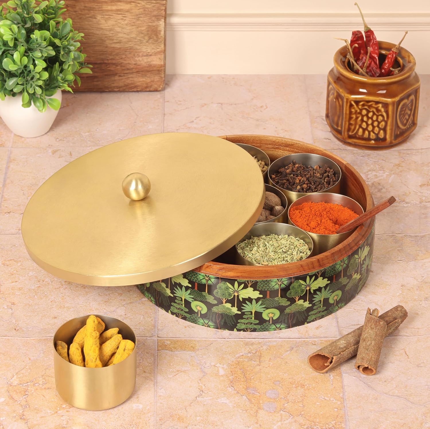 Buy Home Masala Box for Kitchen Teak Wood Masala Container/spice box ...