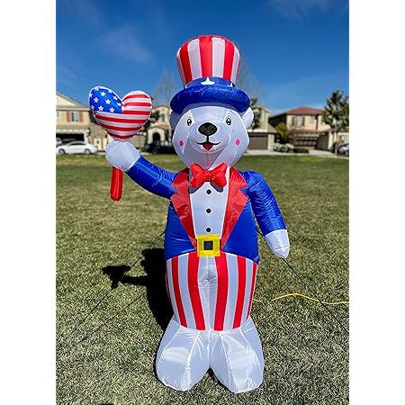 Amazon.com: Gemmy 6' White Fourth of July Bear Spring Inflatable ...