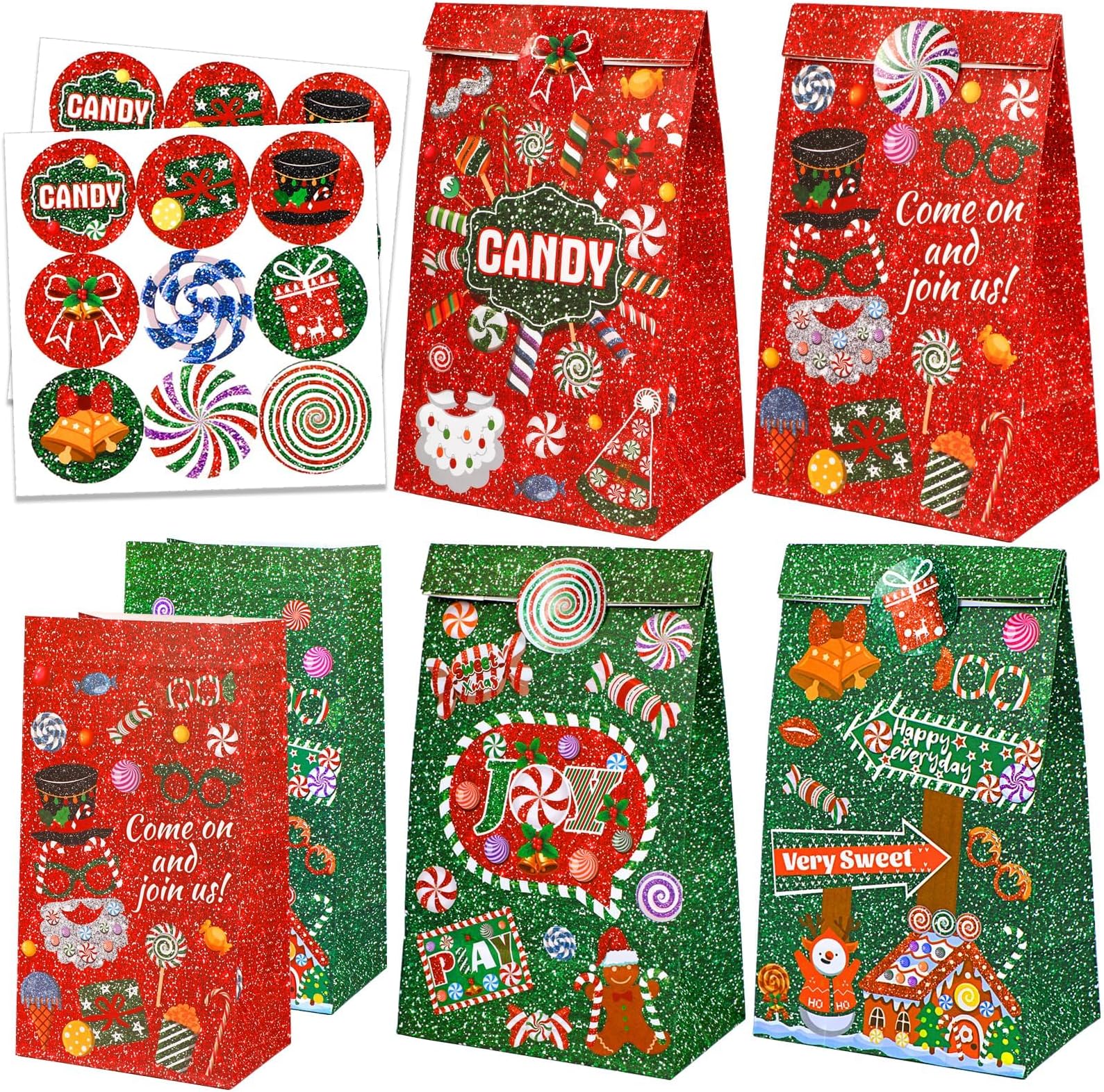 100 PCS Christmas Candy Bags,Christmas Paper Bags,Merry Christmas Candy ...