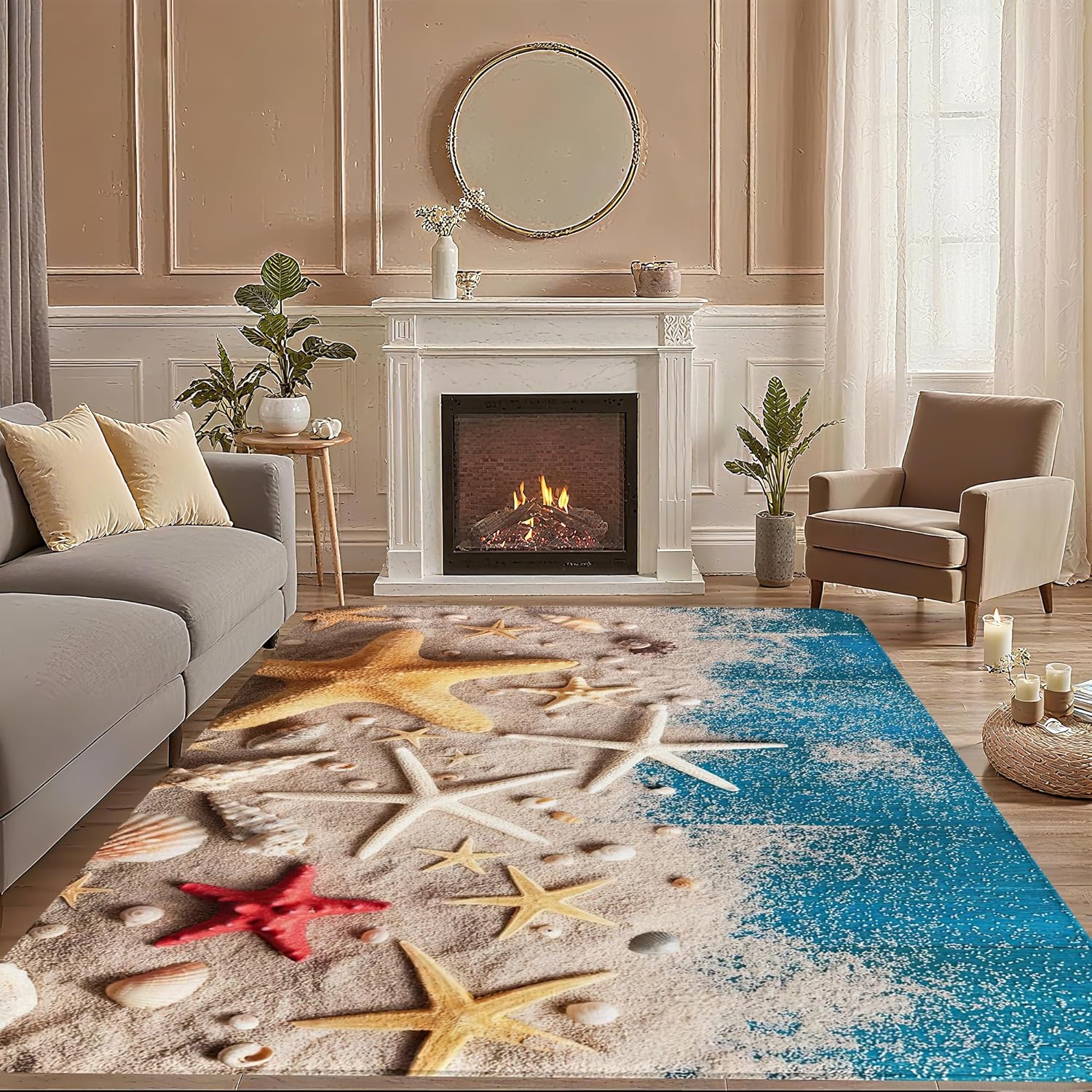 Amazon.com: Coastal Beach Area Rugs for Living Room 5x7,Starfish ...