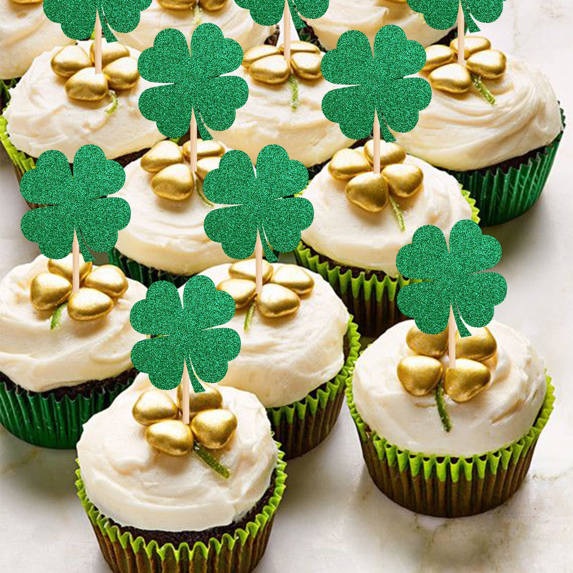 Snapklik.com : 24 PCS Lucky Four Leaf Clover Cupcake Toppers Green ...