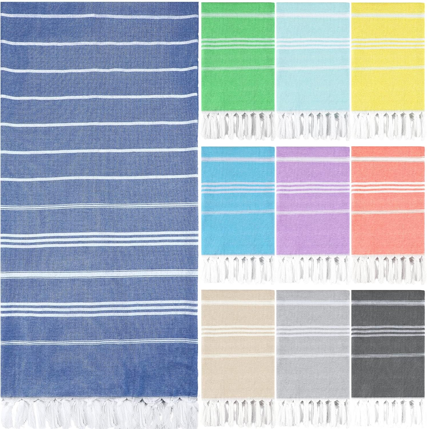 Amazon.com: Oudain 10 Pcs Turkish Beach Towel Quick Dry 38 x 71 Inch ...