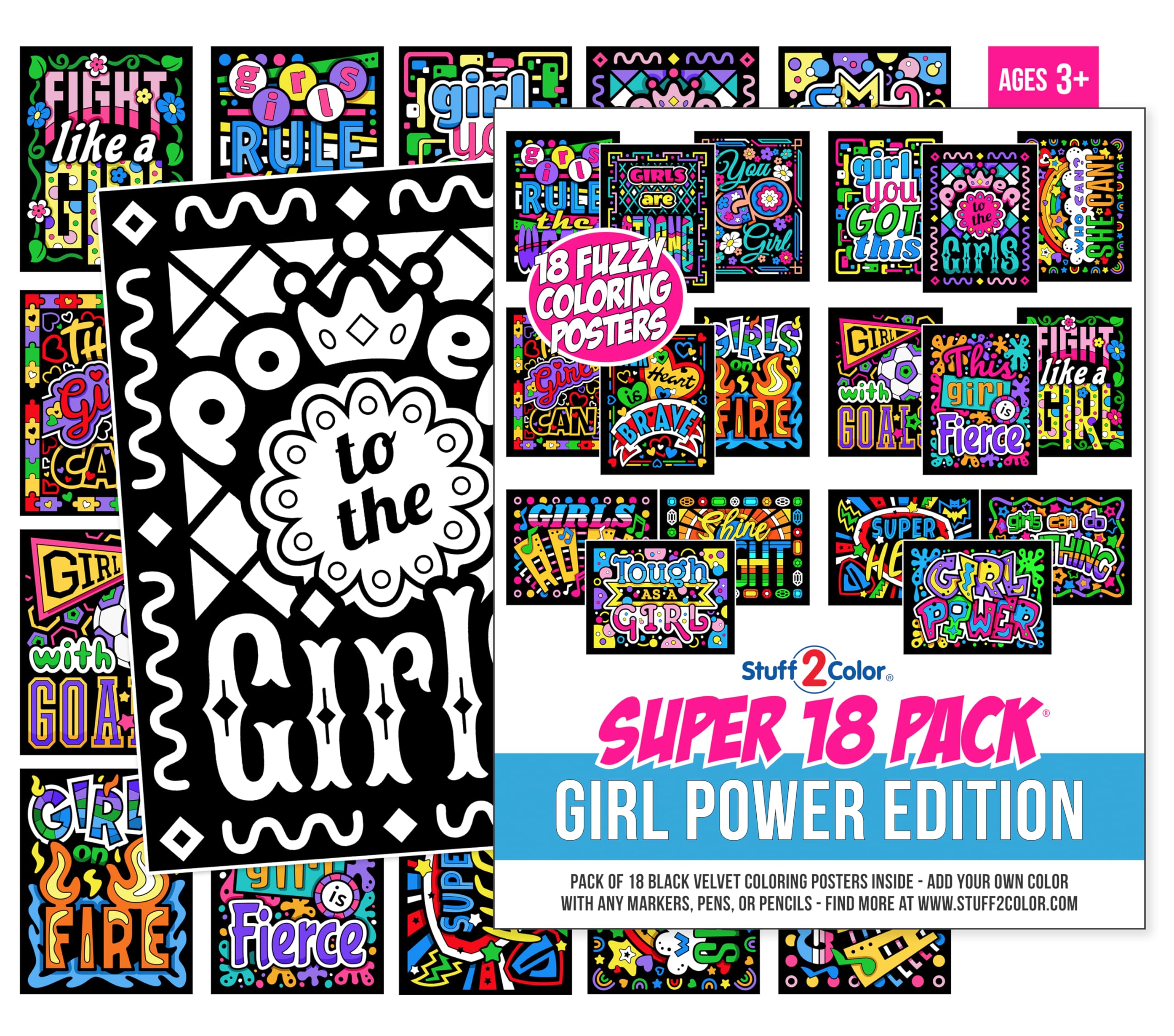 Amazon.com: Super Pack of 18 Fuzzy Velvet Coloring Posters (Girl Power ...