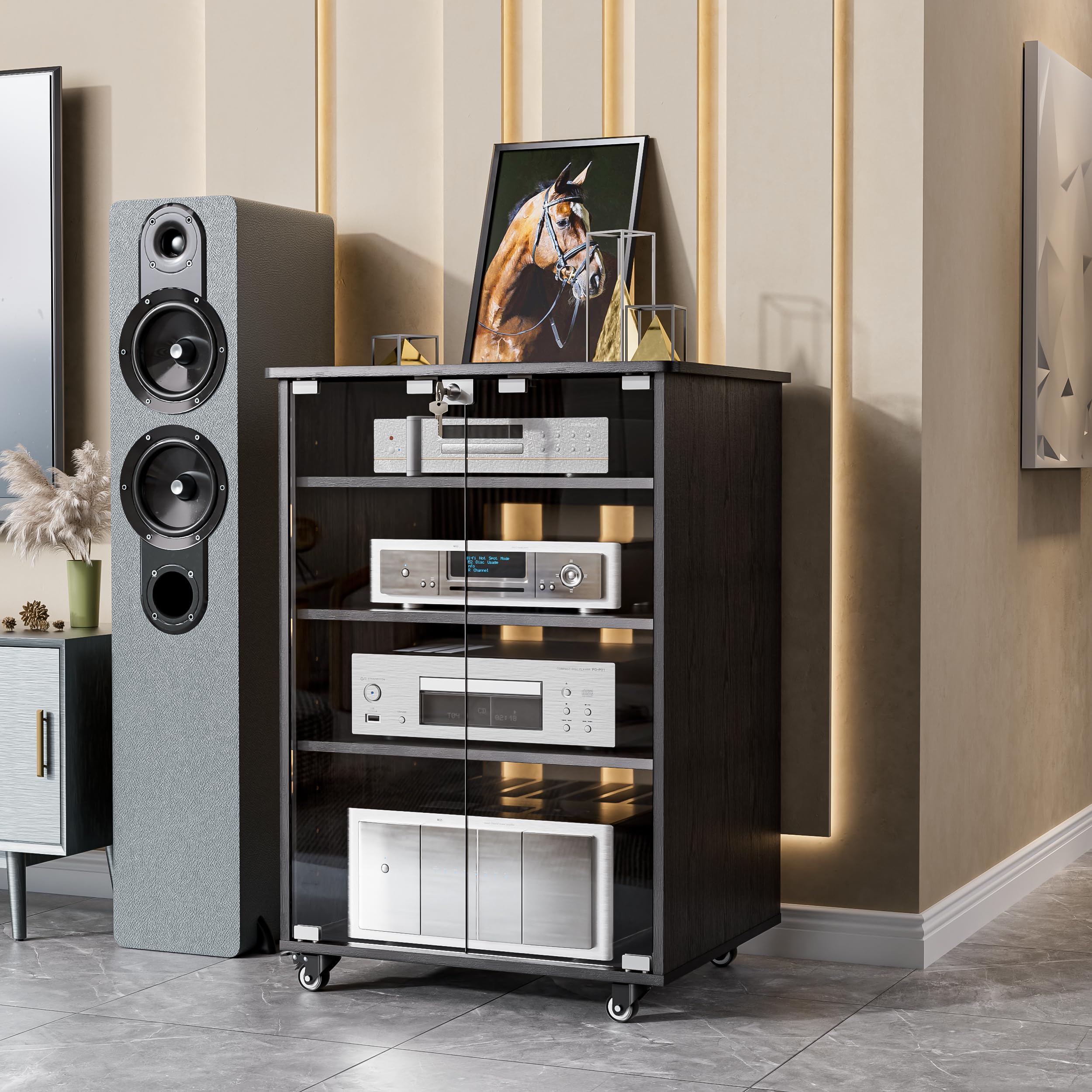 Amazon.com: PAKASEPT Media Storage Cabinet, Audio Video Media Stand ...