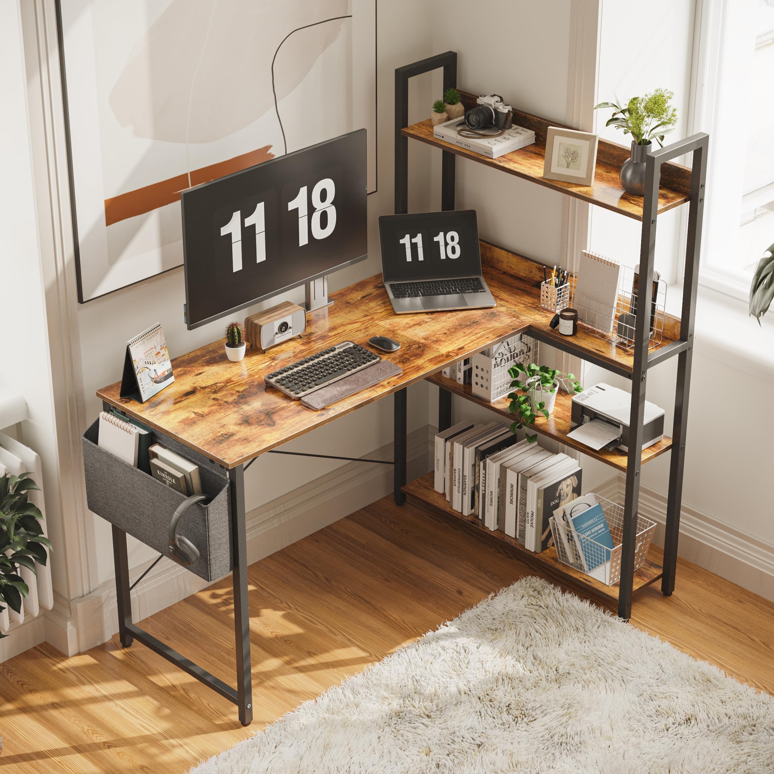Amazon.com: BANTI Computer Corner Desk with Storage Shelves, 55 Inch ...