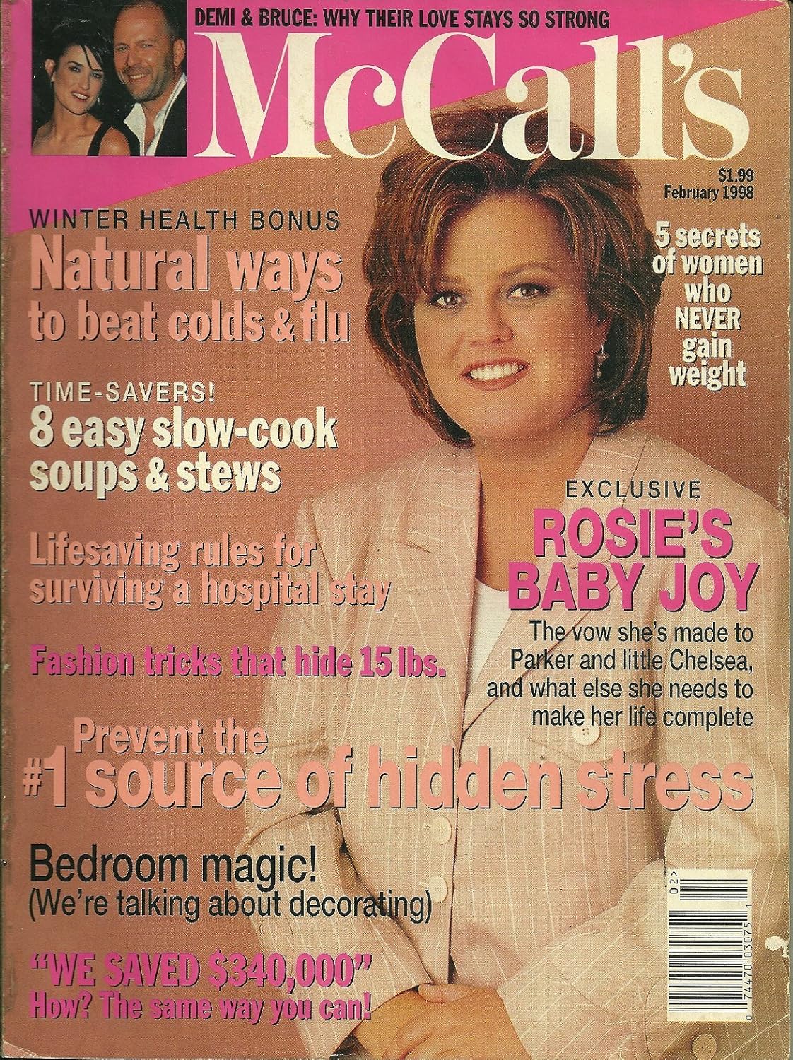 McCALL'S FEBRUARY 1998: ROSIE'S BABY JOY, #1 SOURCE OF HIDDEN STRESS ...