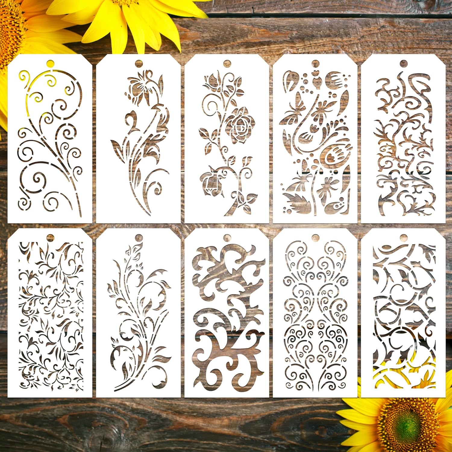 Amazon.com : 10 PCS Vine Floral Plant Stencil Leaf Stencil Flower ...