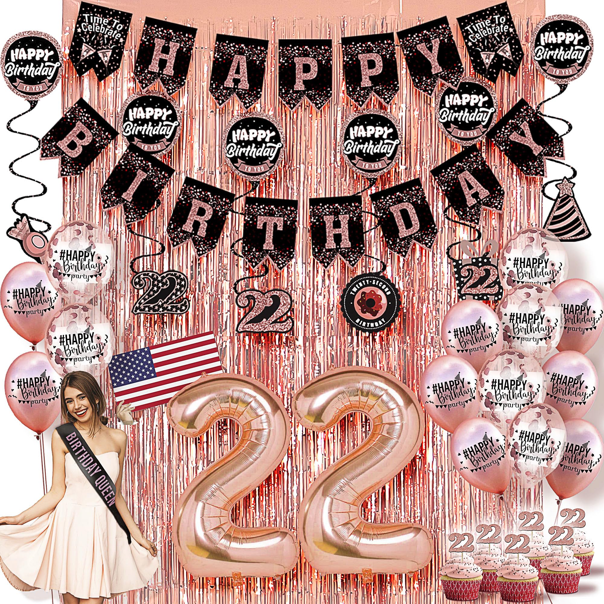 Amazon.com: Feeling 22 Birthday Decorations, Happy 22nd Birthday ...