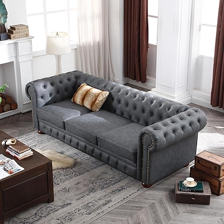 Amazon.com: N NOORDENIYA Chesterfield Sofa,88.5" Faux Leather Couch ...