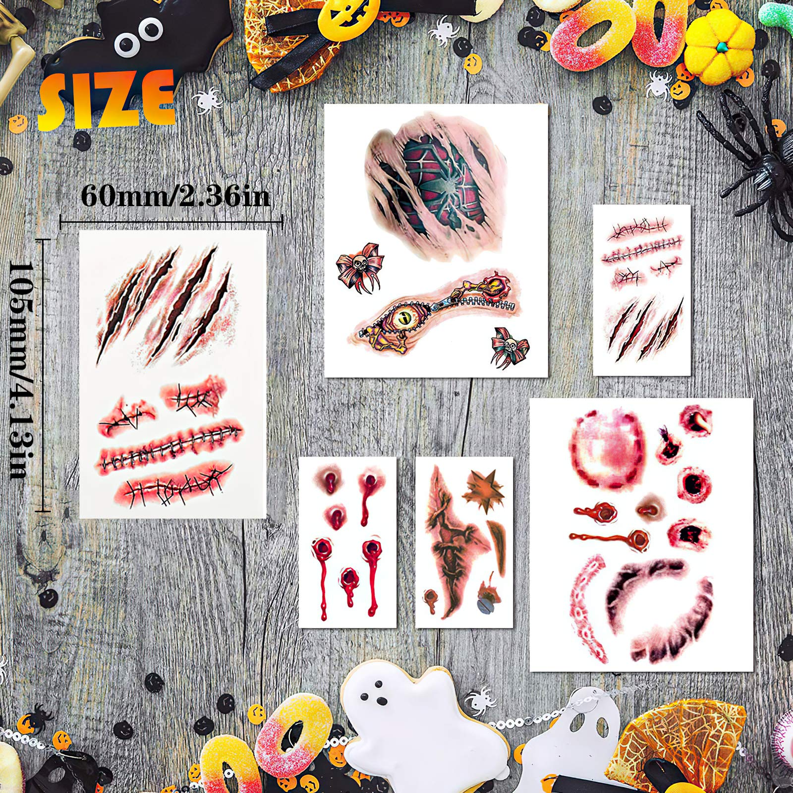 30 Sheets Halloween Scars Tattoos,Scar Wound Temporary Tattoos Stickers ...