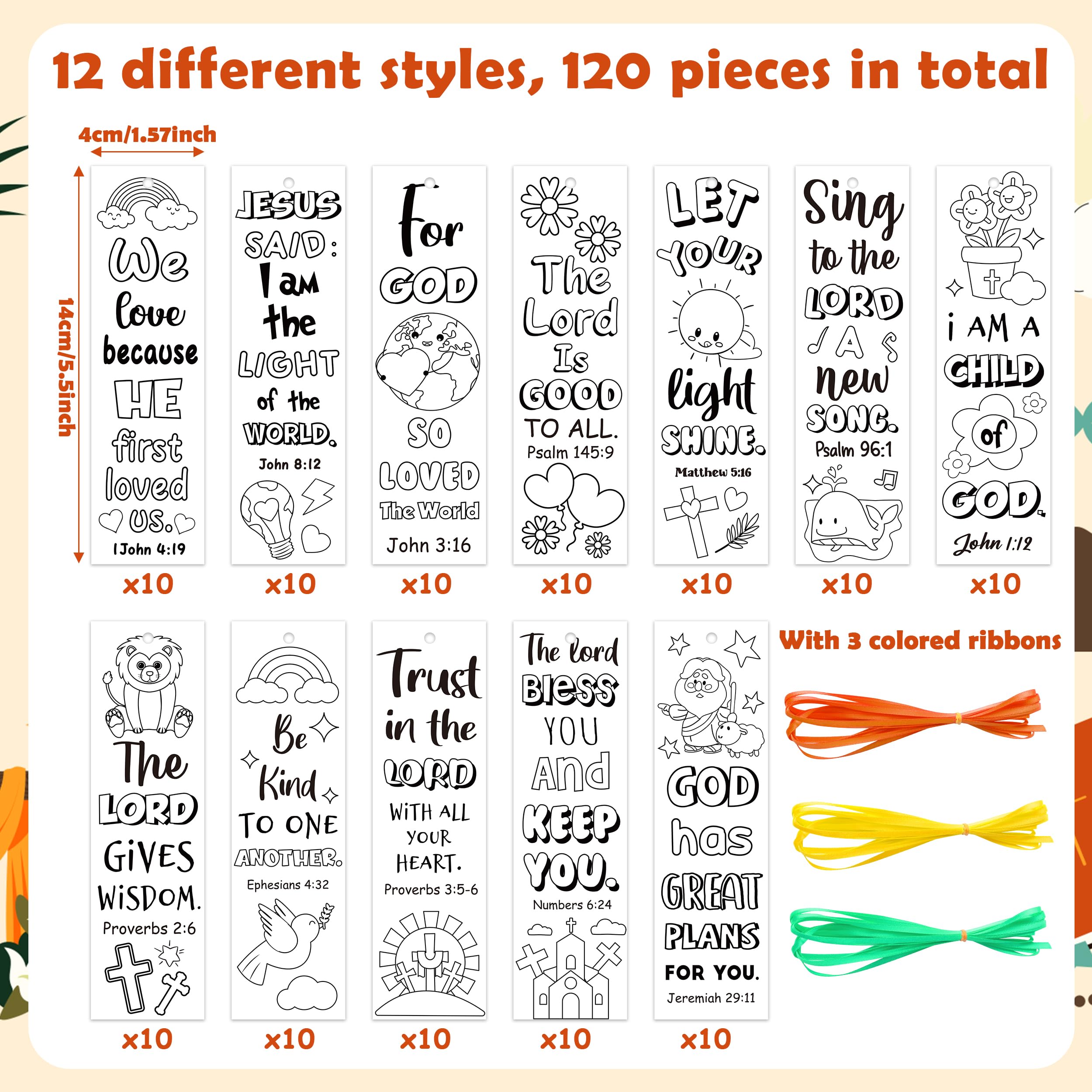 Snapklik.com : 120Pcs Bible Color Your Own Bookmarks - Religious ...