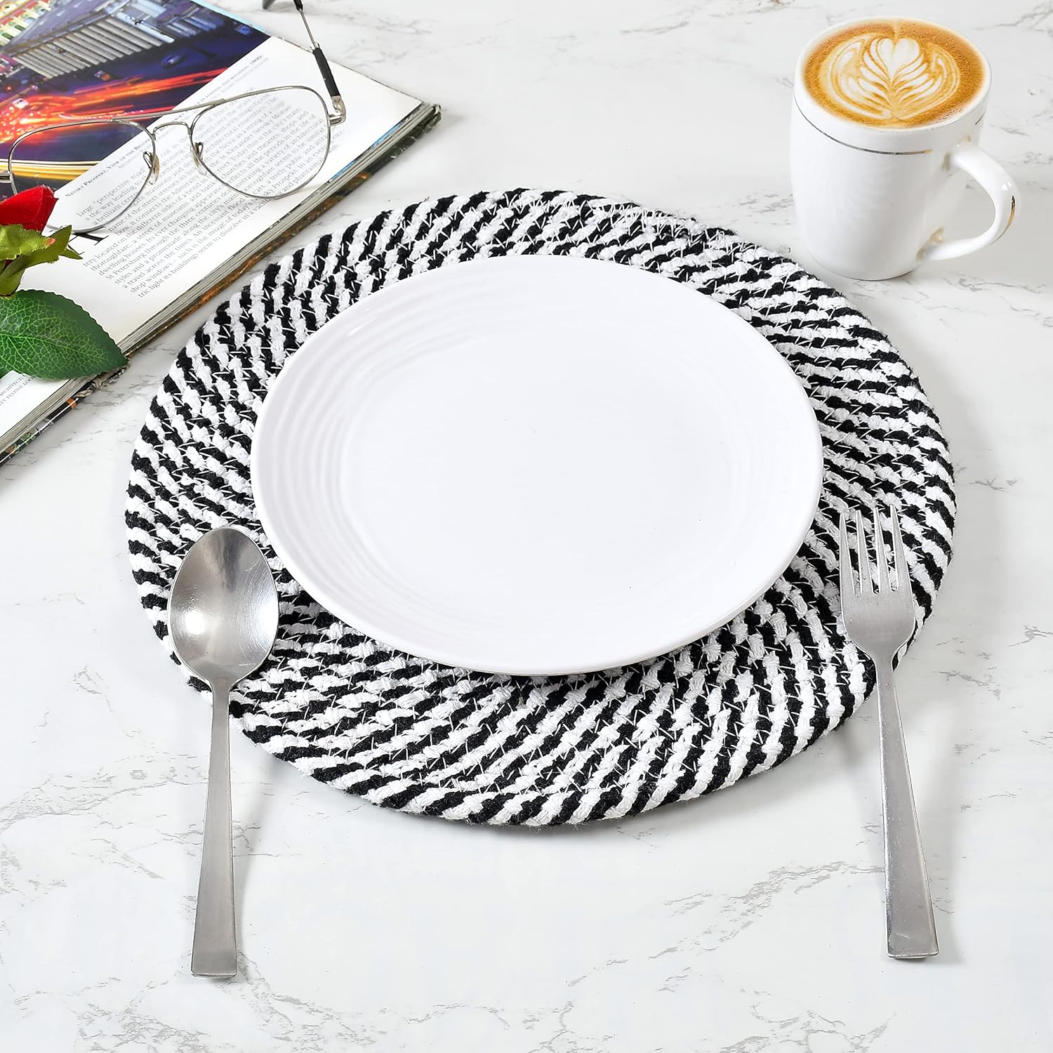 Buy HOMADORN Jute/Cotton Round Reversible Table Place Mats for Bed-Side ...