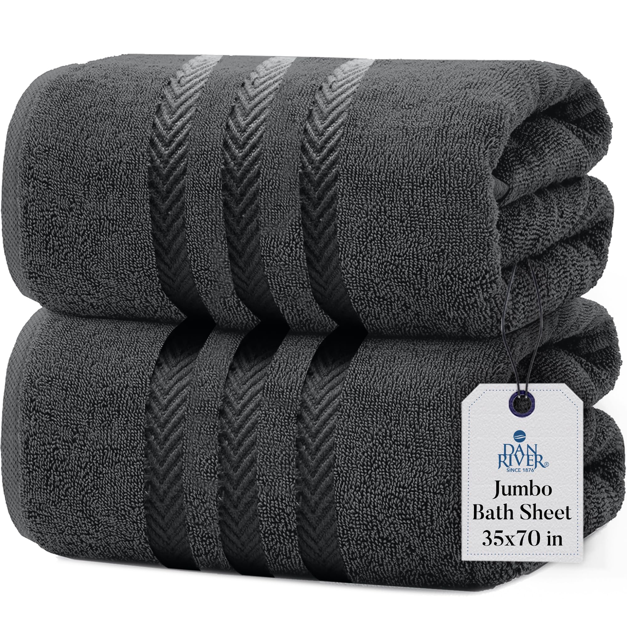 DAN RIVER Luxury Jumbo Bath Sheets 2 Piece – 550 GSM (35x70 Inches) 100 ...