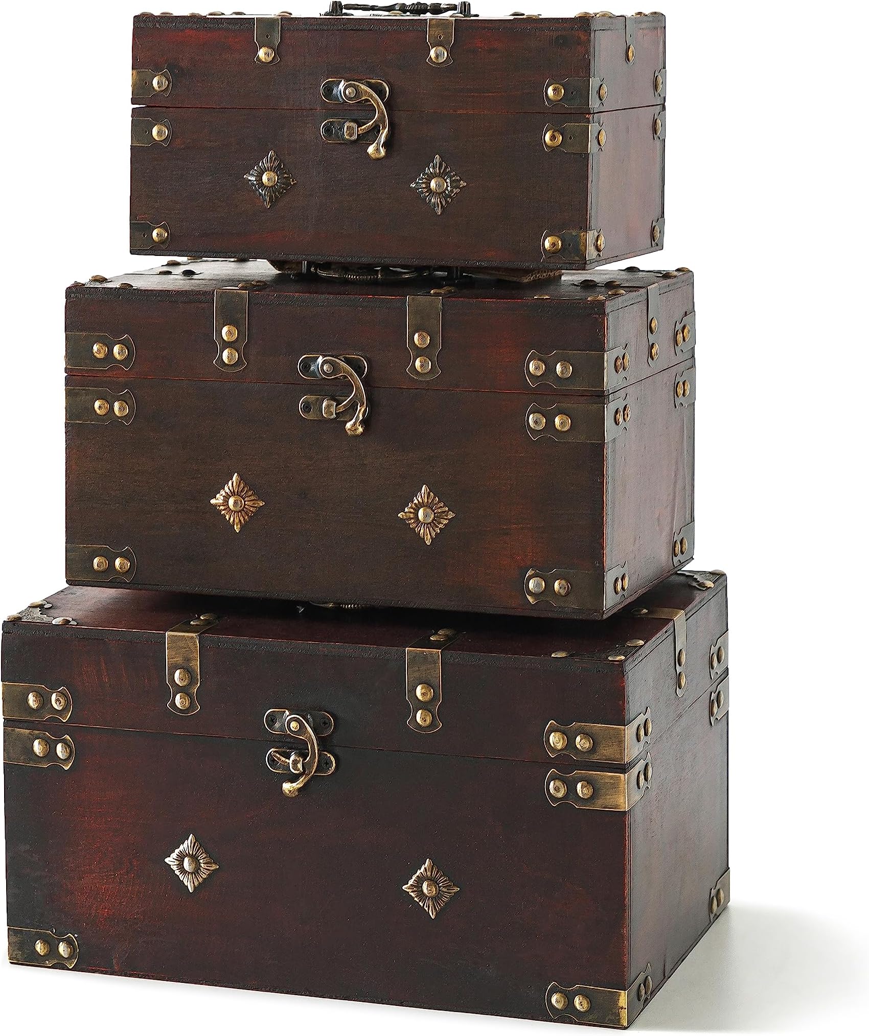 Amazon.com: Juvale Set of 3 Small Wooden Storage Trunks and Chests ...