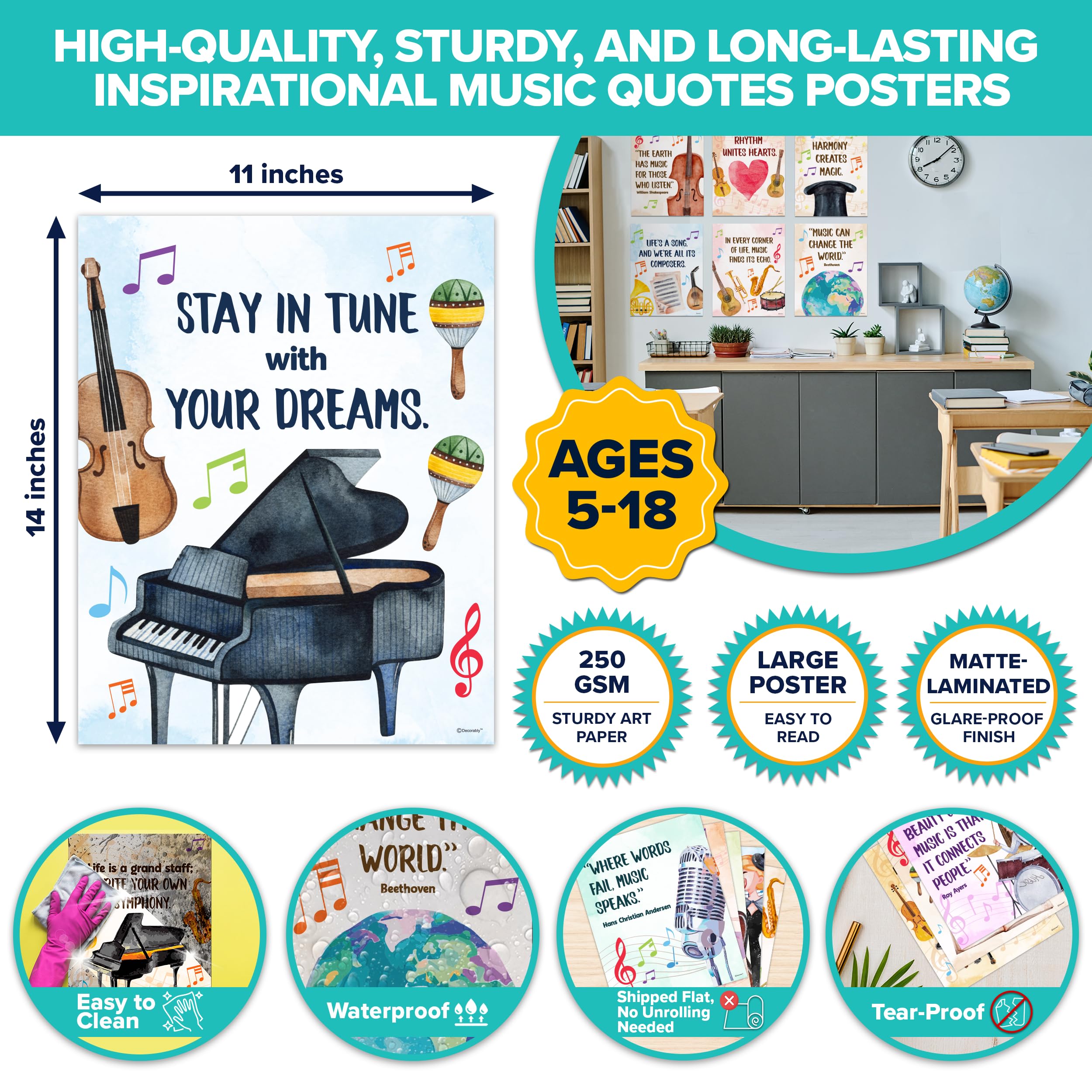 Snapklik.com : Decorably 15 Music Posters For Classroom, 11x14in Matte ...