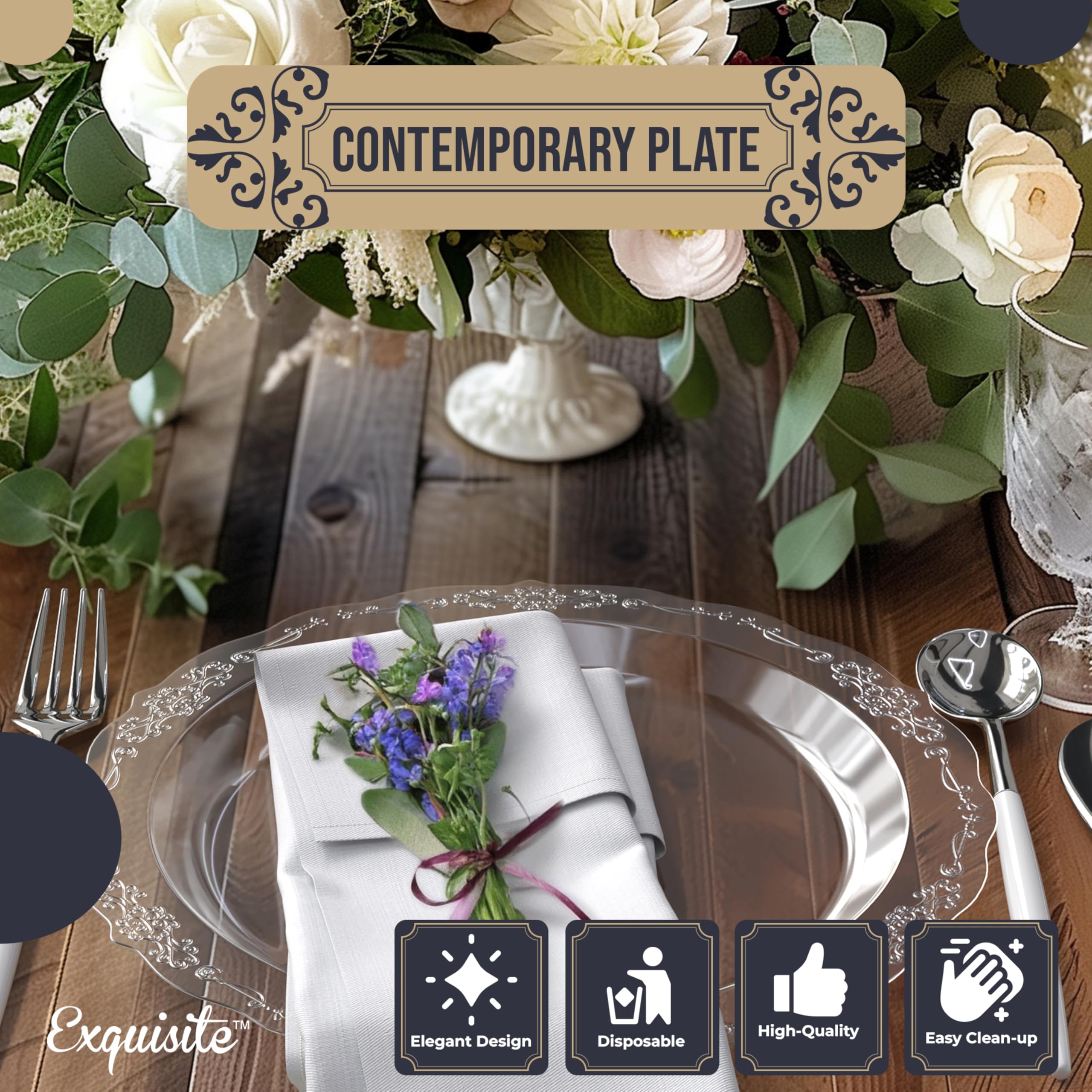 Snapklik.com : Victorian Plastic Plates - 60 Piece Disposable Party Set ...