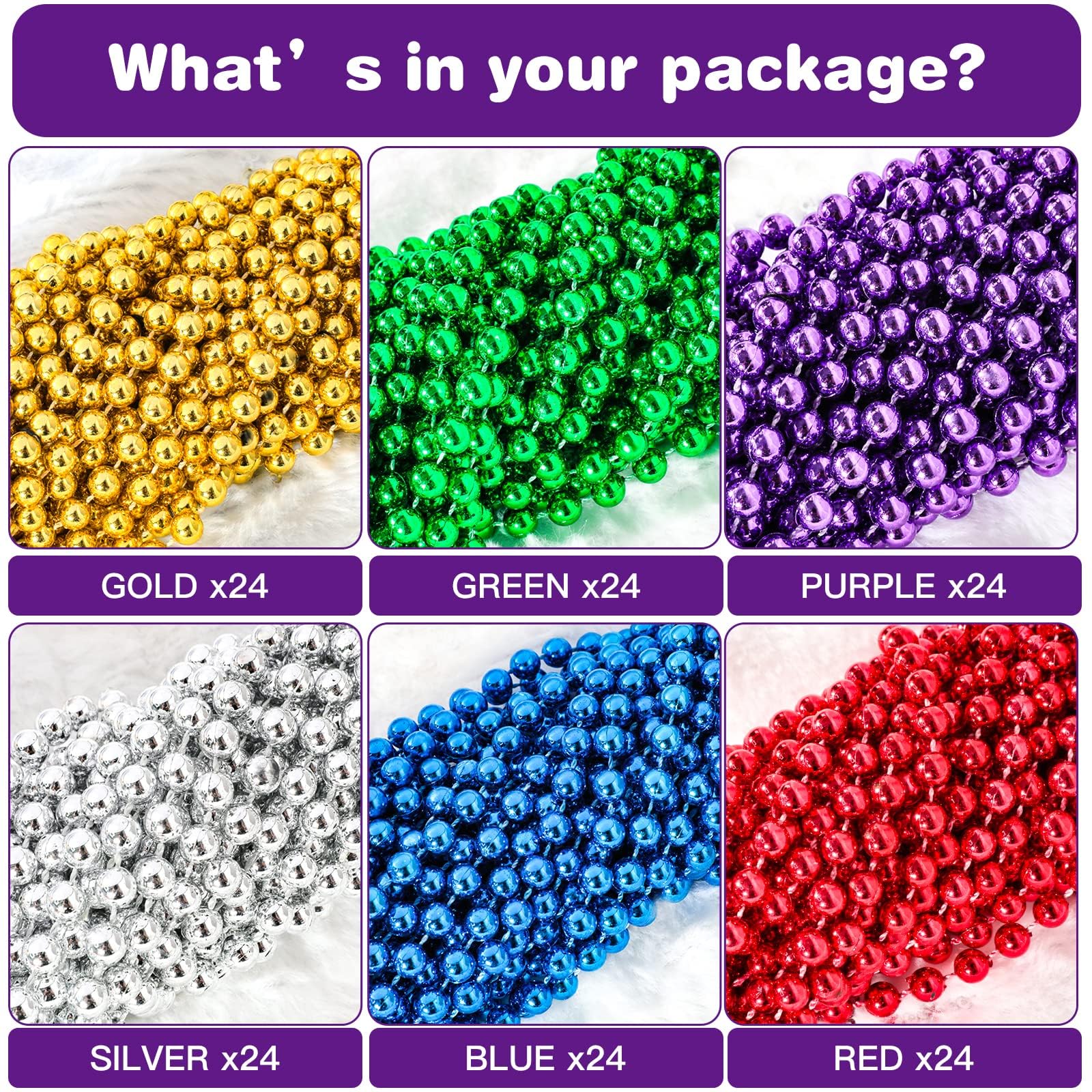 Snapklik.com : 144 Pcs Mardi Gras Beads Bulk, 33 Inch 7mm Assorted ...
