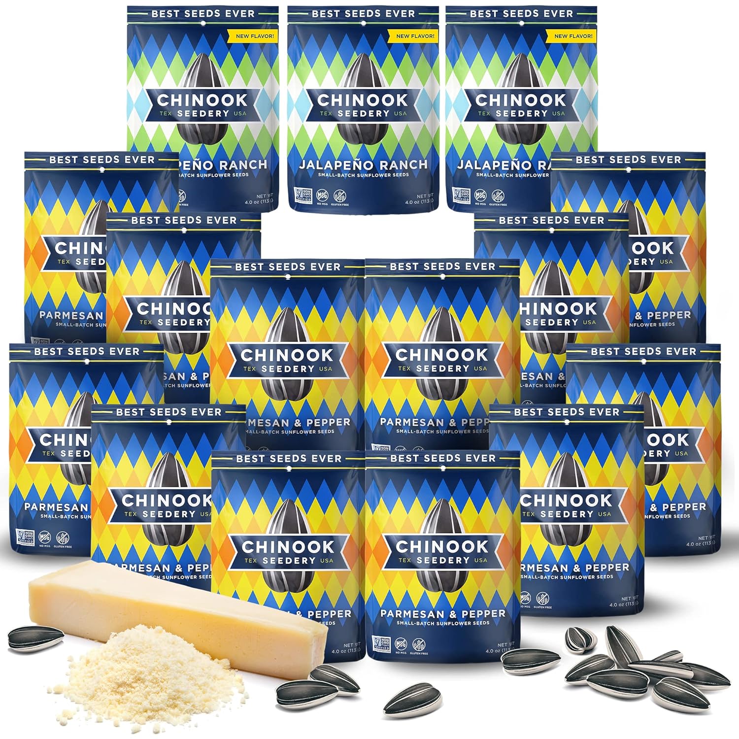 Amazon.com : Chinook Seedery Parmesan & Pepper 4oz (12 Pack) & Jalapeno ...