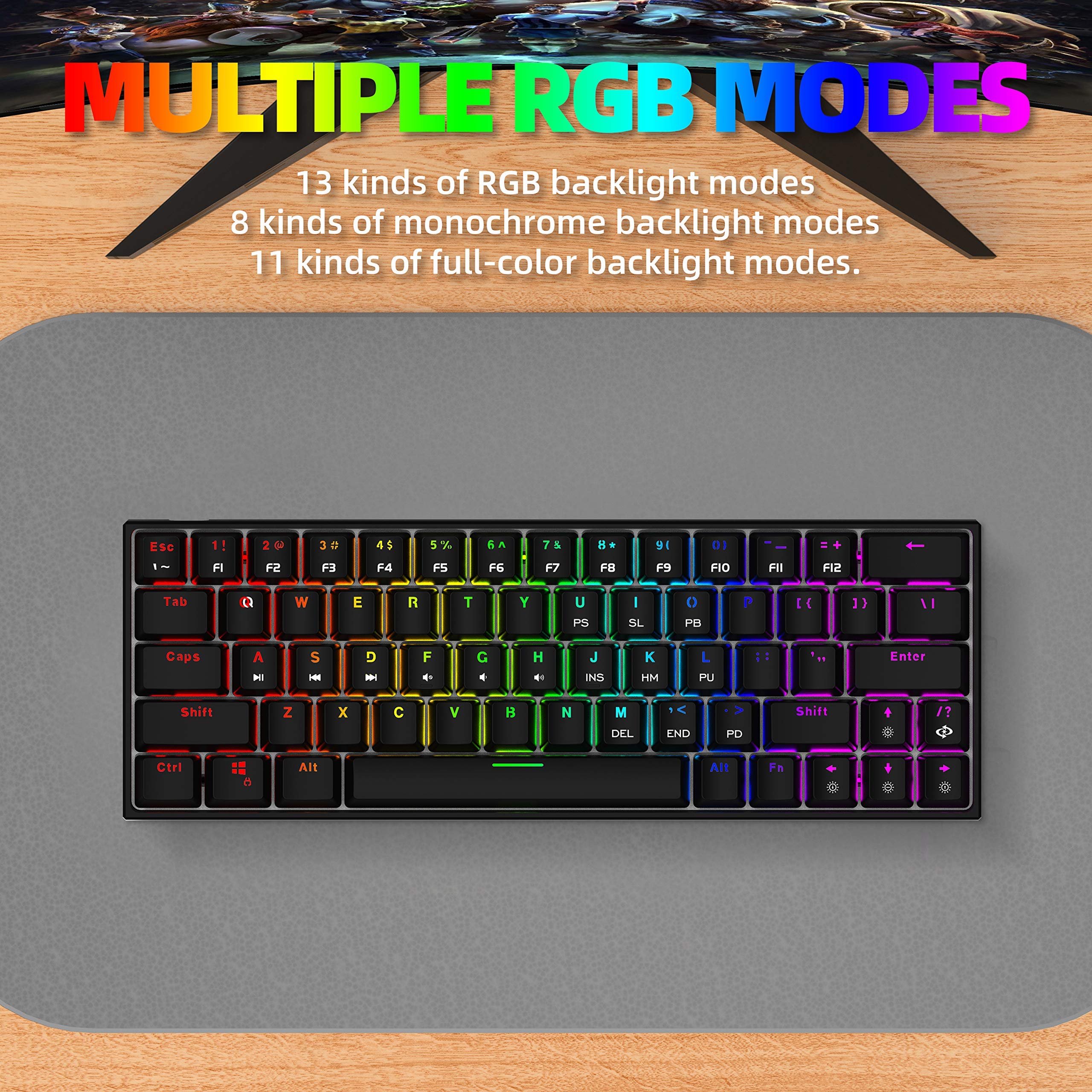 Buy Ractous RTK63 60% Mechanical Gaming Keyboard True RGB Backlit Type ...