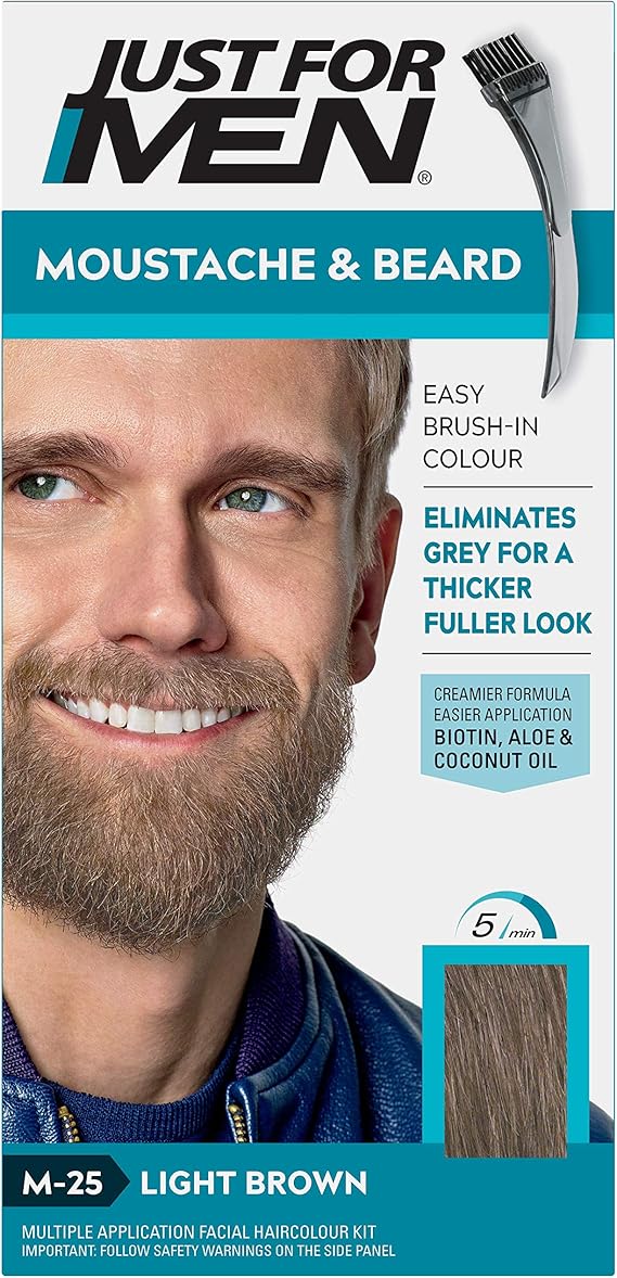 Just for men Moustache & Beard Light Brown Dye , Eliminates Grey for a ...