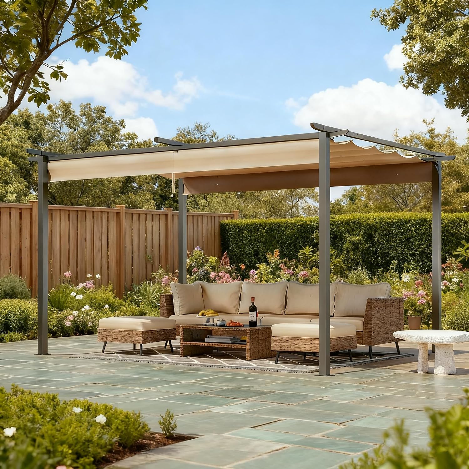 Amazon.com: LAUSAINT HOME 10' x 13' Outdoor Retractable Pergola with ...