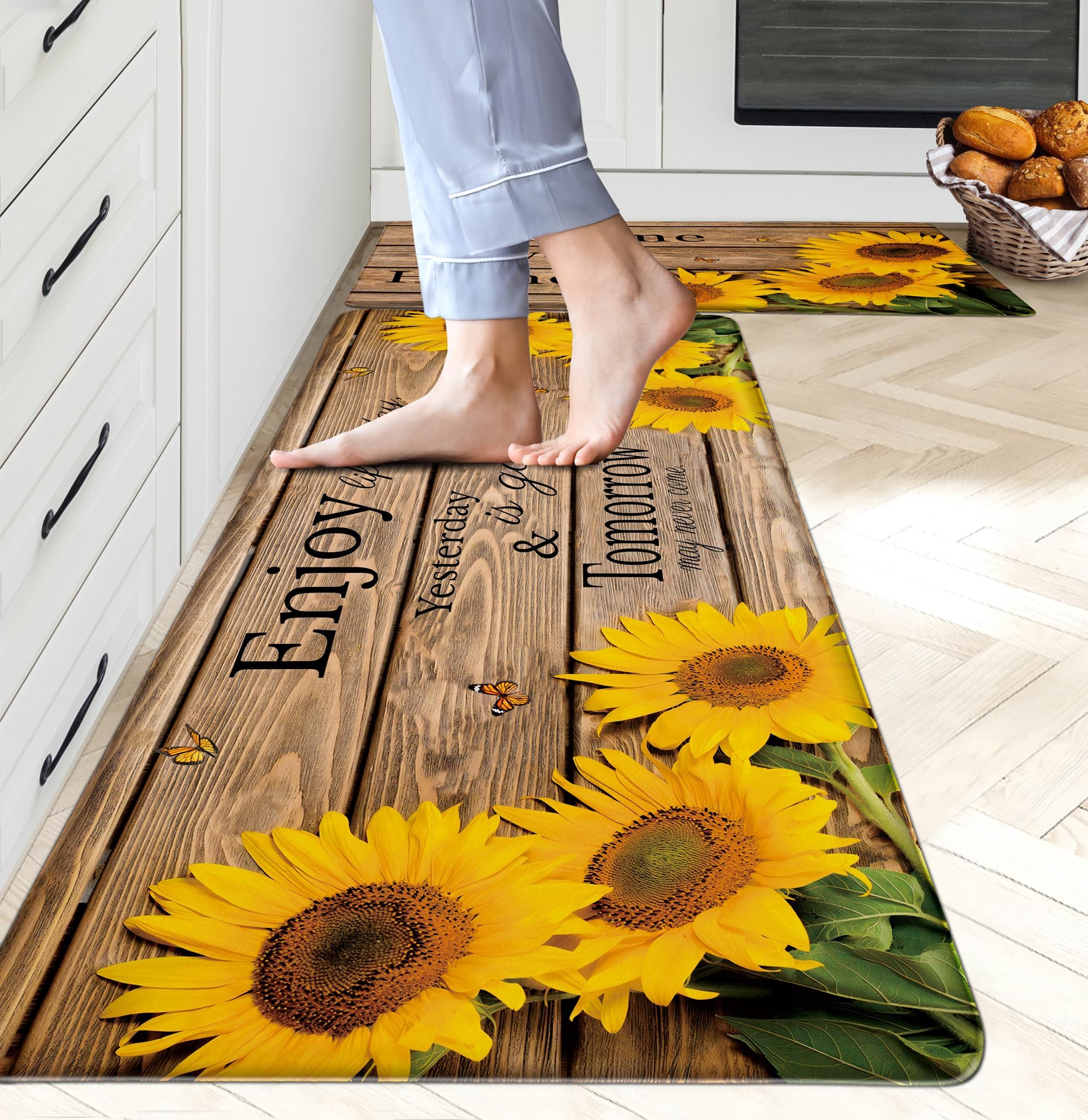 Amazon.com: Tinideya 3 Pcs Sunflower Kitchen Rug Set Sunflower Kitchen ...