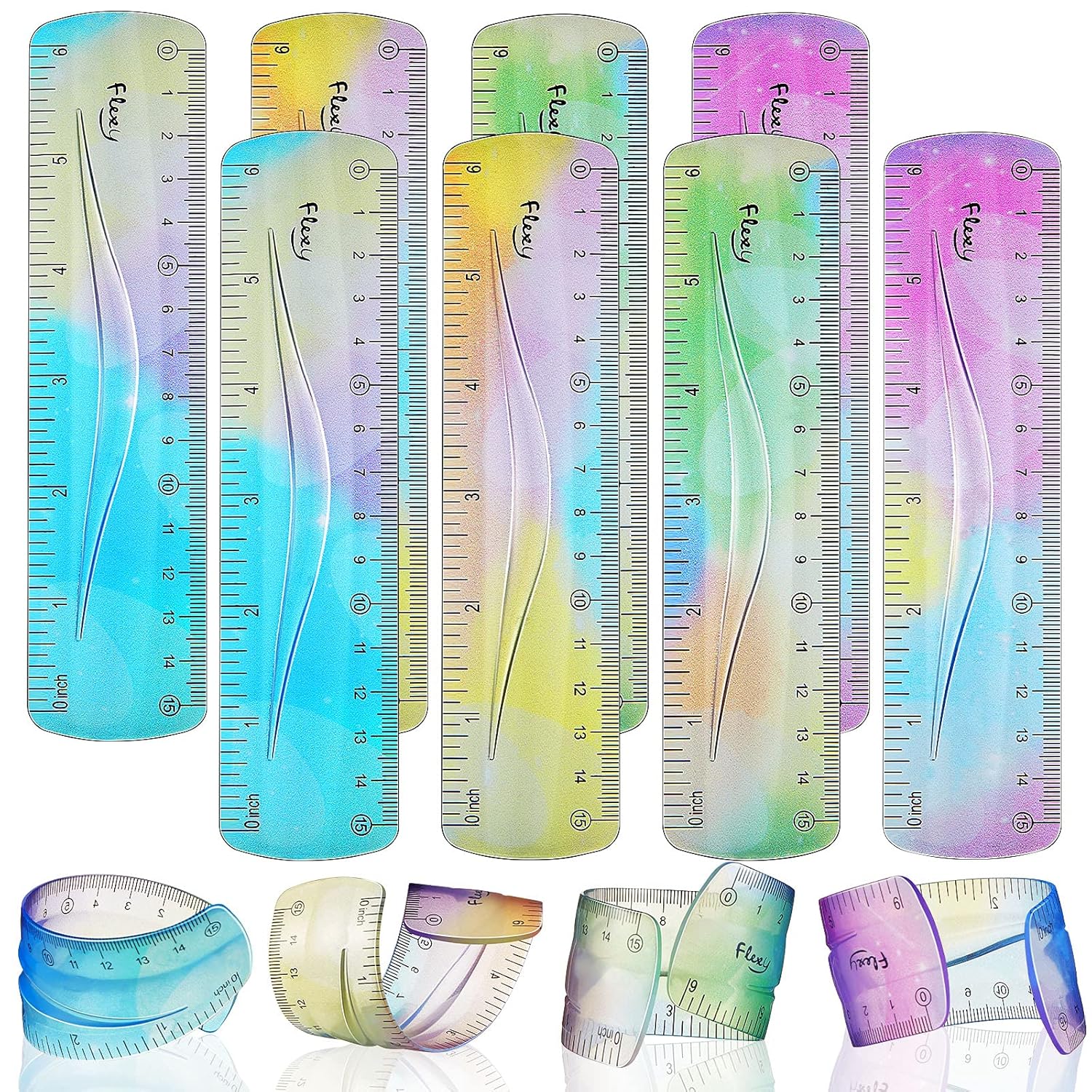 8 Pieces Soft Bendable Ruler Rainbow Flexible Ruler for Kids 6 Inch ...