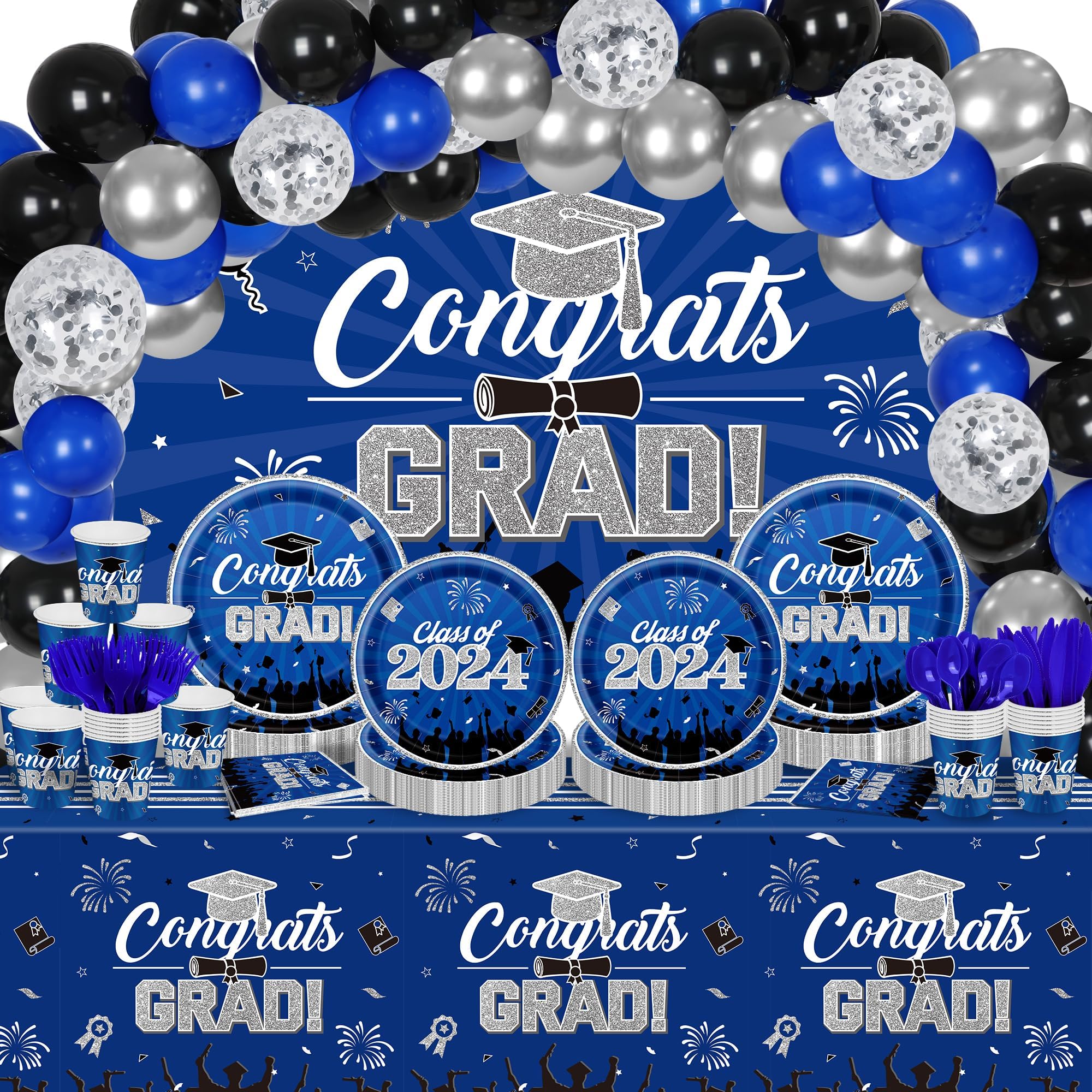 Amazon.com: Blue and White Graduation Decorations 2024 Blue Graduation ...