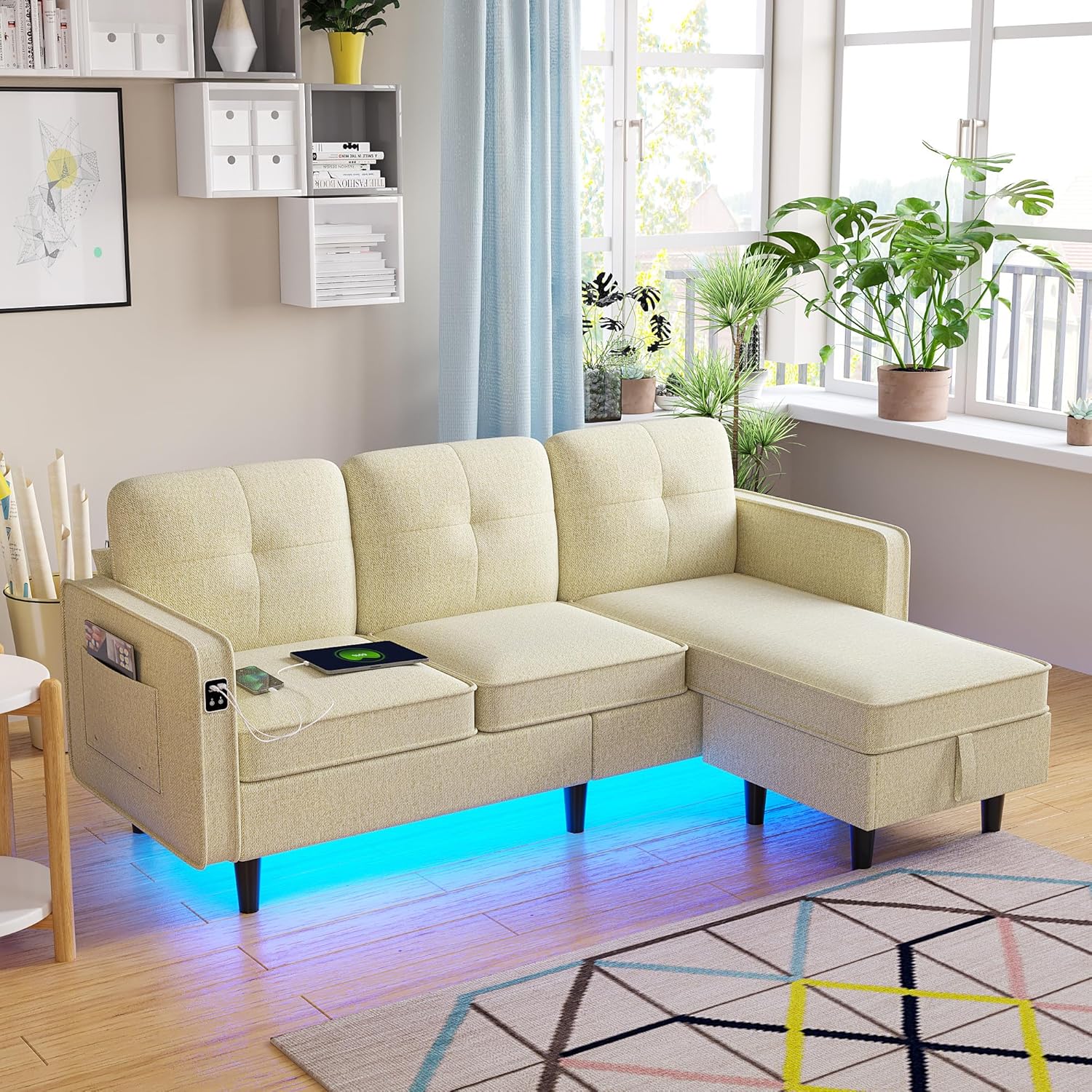 Amazon.com: SKKTKT Convertible Sectional Sofa Couch with Auto Sensor ...