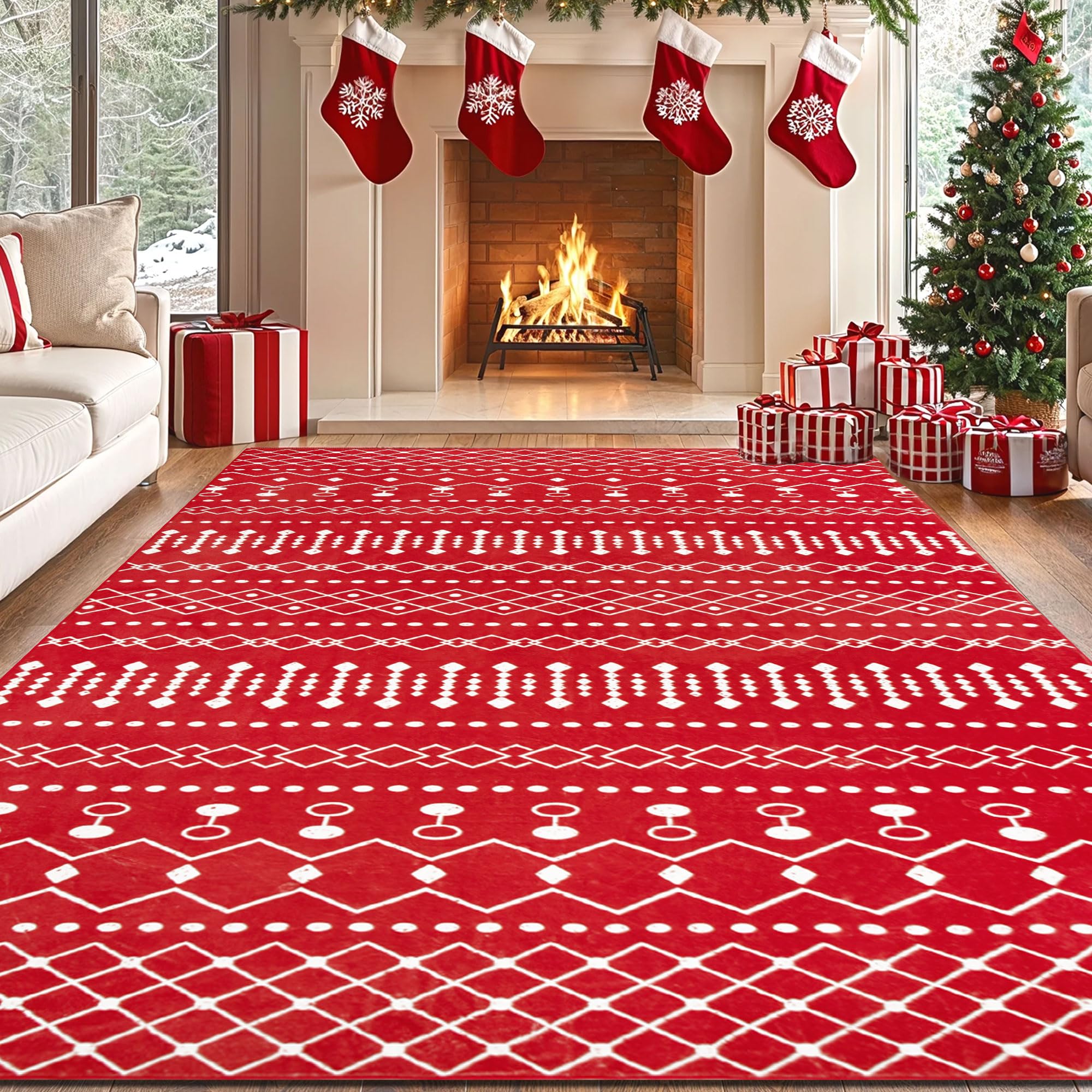 Amazon.com: Homcomoda Christmas Area Rug 6x9 Red Printed Rugs for ...
